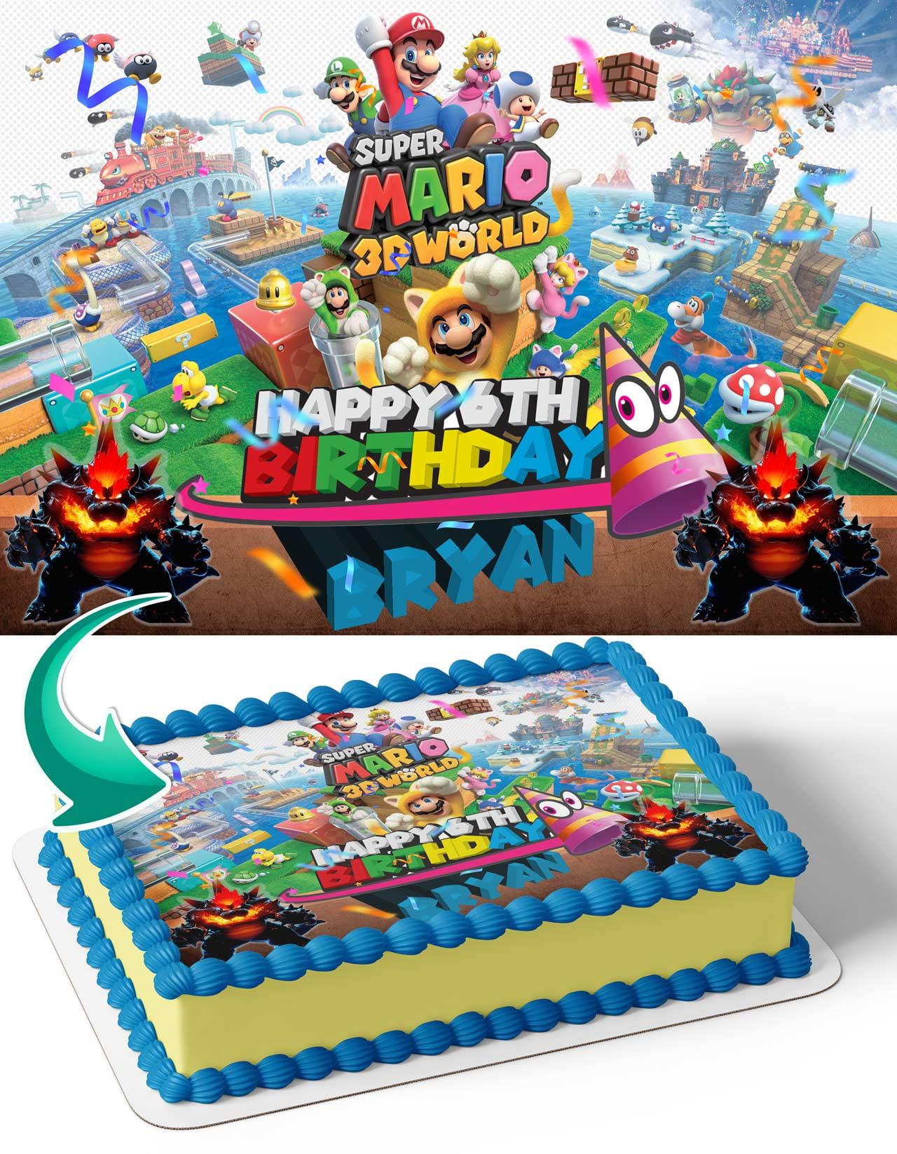 Super Mario 3D World Bowser Fury Edible Image Cake Topper Personalized ...