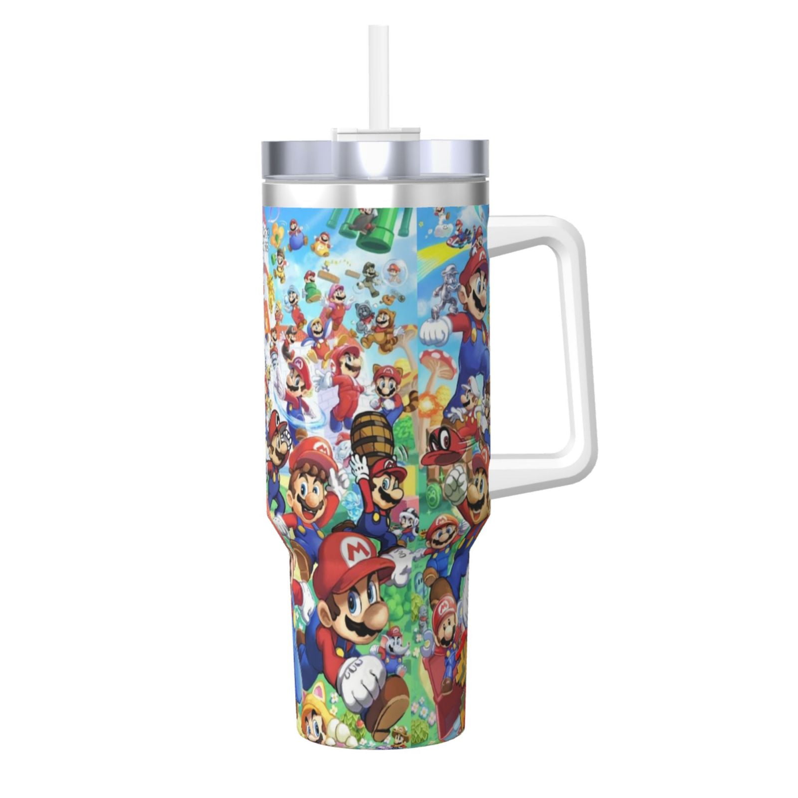 Super Mario 40oz Ice Bully With Handle Straw And Lid, Print Stainless ...