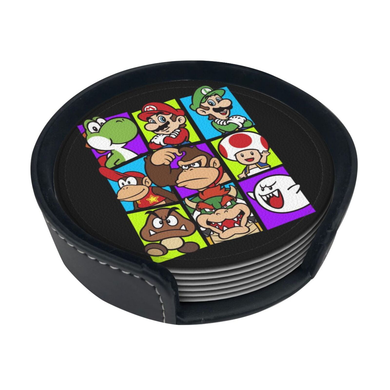 Super Mario 6 Pieces Pu Leather Coaster Non-Slip Drink Coasters Bar ...