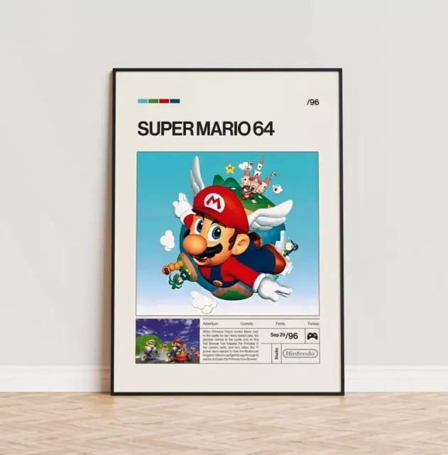 Super Mario 64 Poster, Video Game Poster, Minimalist Game Print, Gaming ...