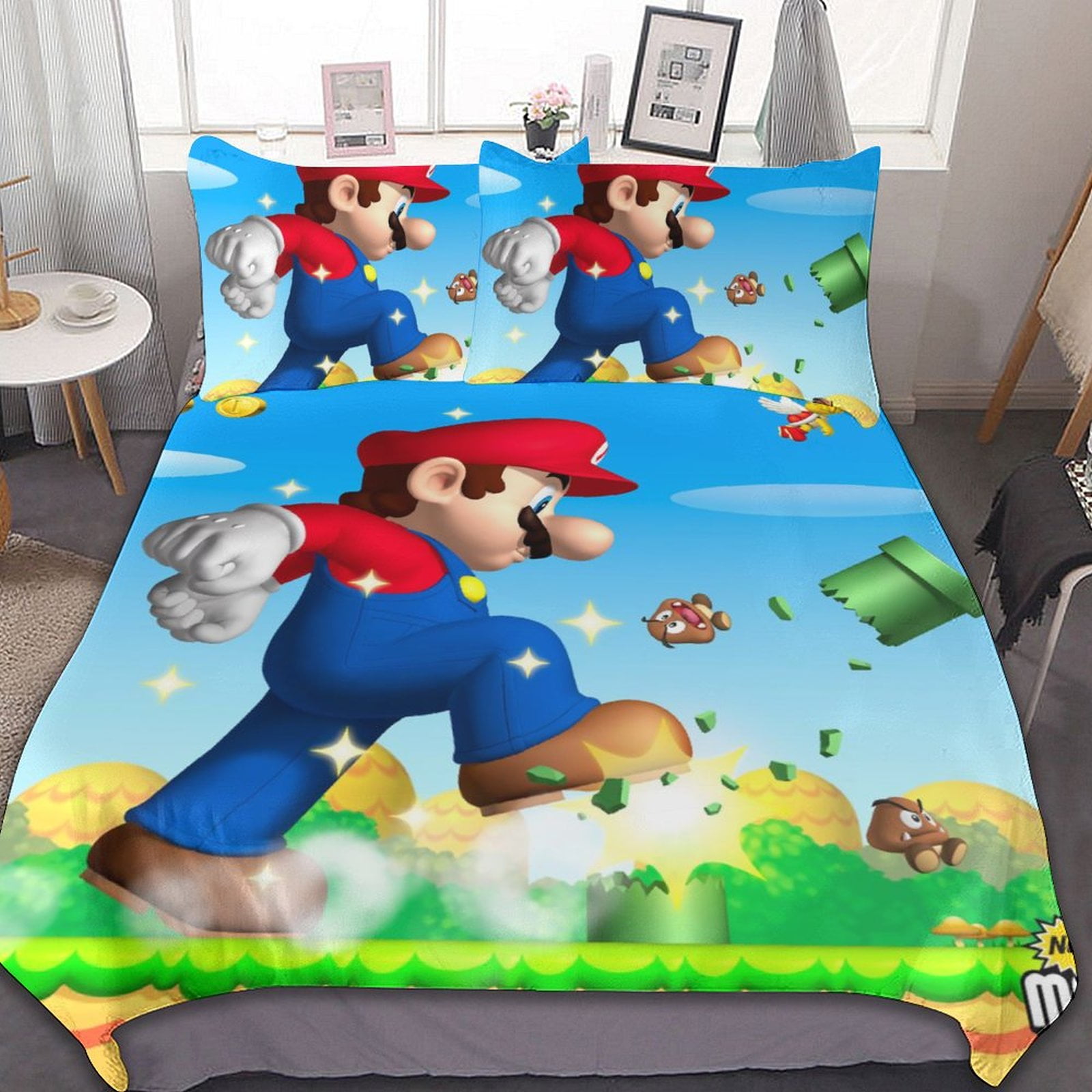 Super Mario Animated 3 Piece Bedding Sets Decor Comforter Sets With One ...