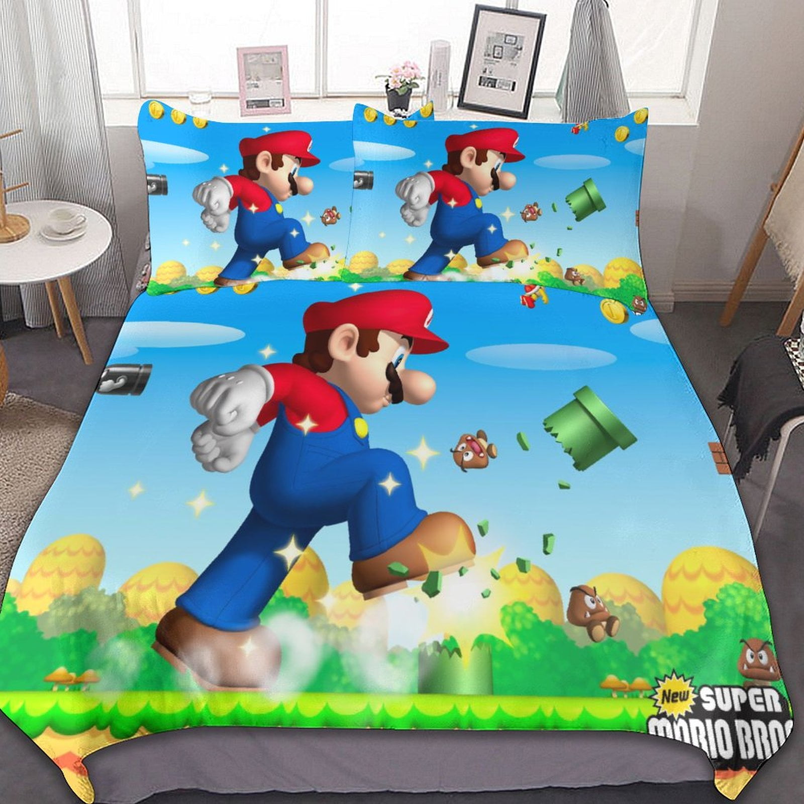 Super Mario Animated 3 Piece Bedding Sets Decor Comforter Sets With One ...