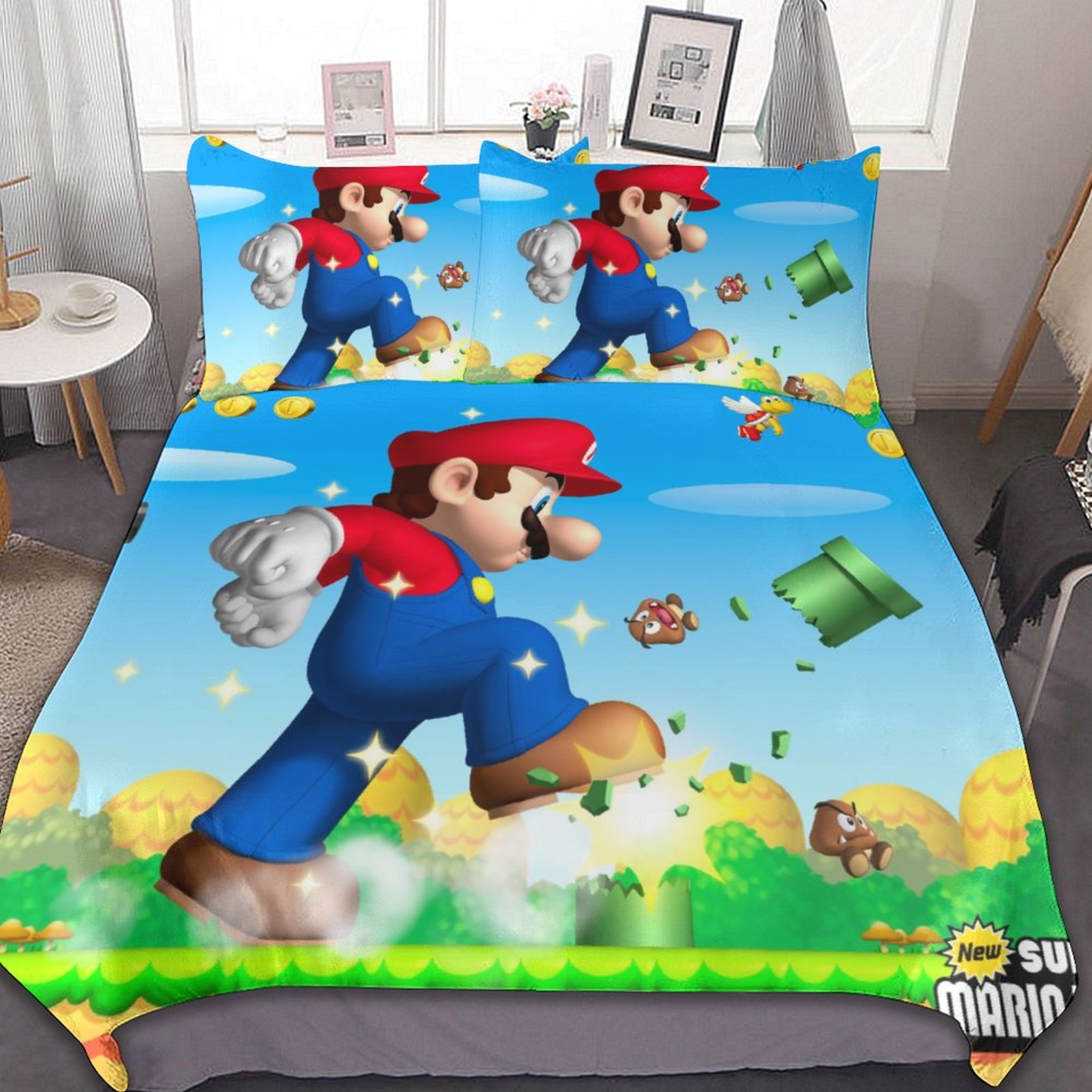 Super Mario Animated 3 Piece Bedding Sets Decor Comforter Sets With One ...