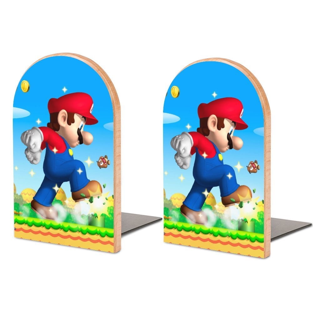Super Mario Animated Bookends Wood Book Divider Decorative Shelves Non ...