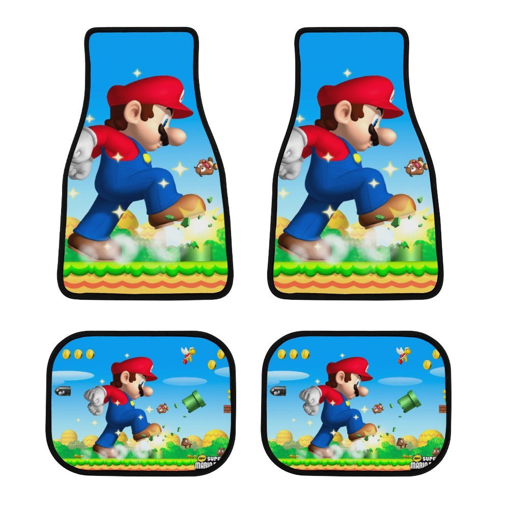 Super Mario Animated Car Floor Mat Set 4-Piece Front/Rear Auto Foot ...