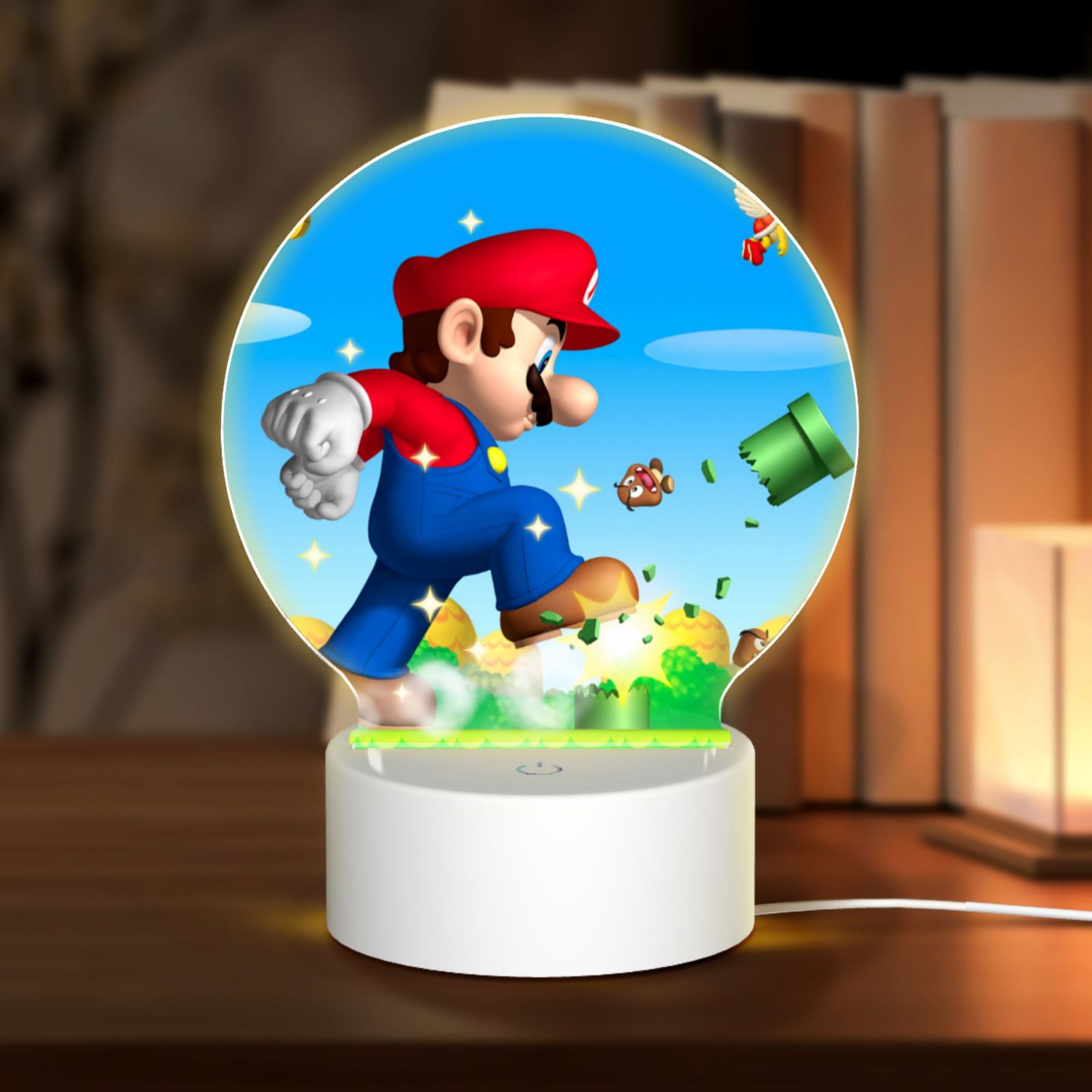 Super Mario Animated Round Acrylic Night Light Decoration USB Cable LED ...