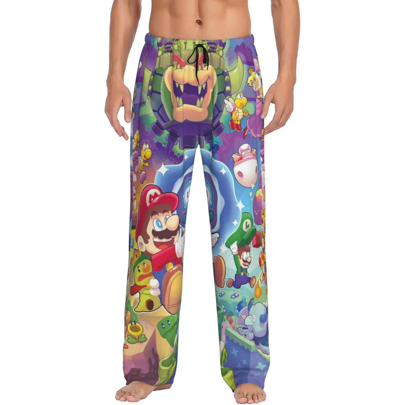 Super Mario Anime Cartoon All-Over Print Men'S Black Pajama Pants ...