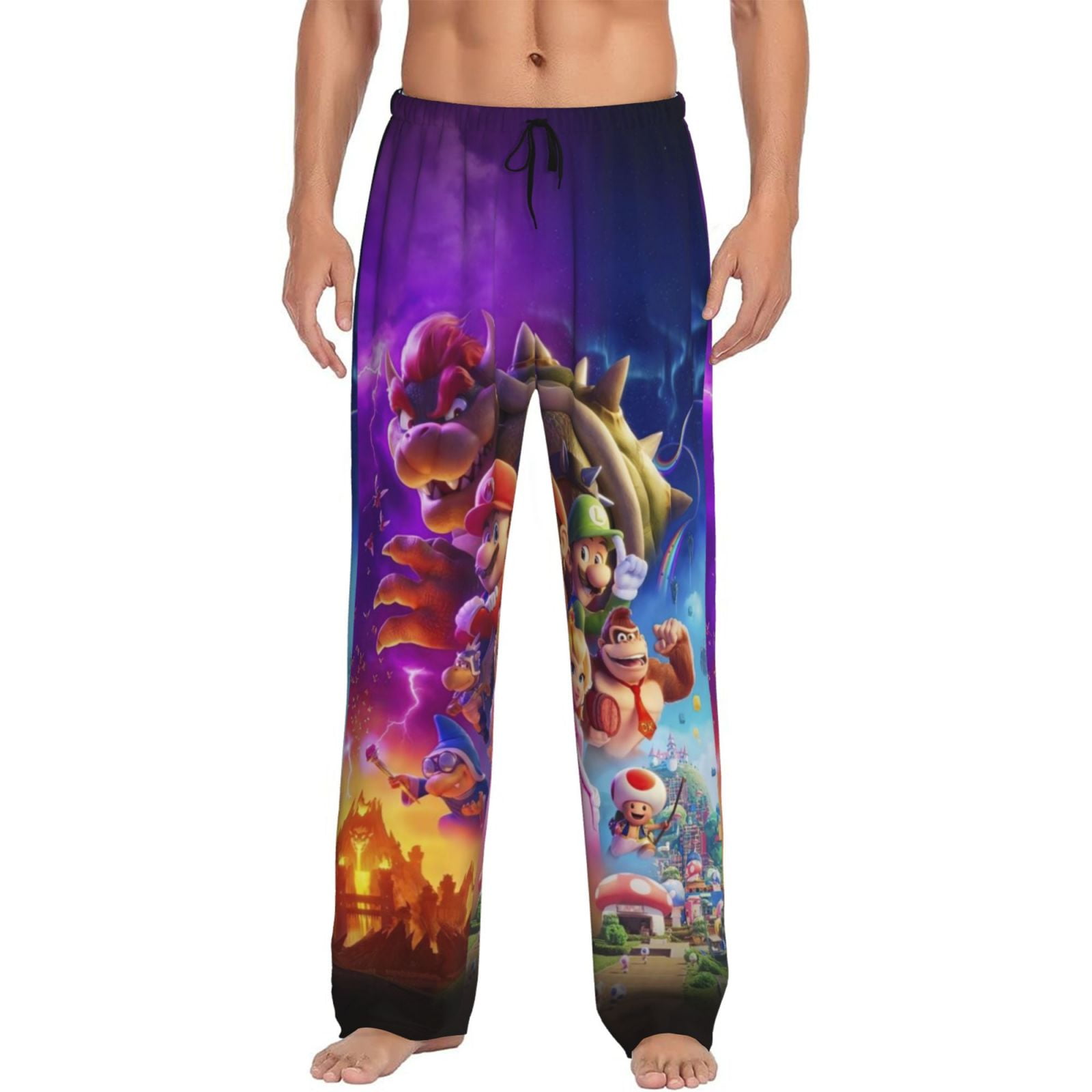 Super Mario Anime Cartoon All-Over Print Men'S Black Pajama Pants ...