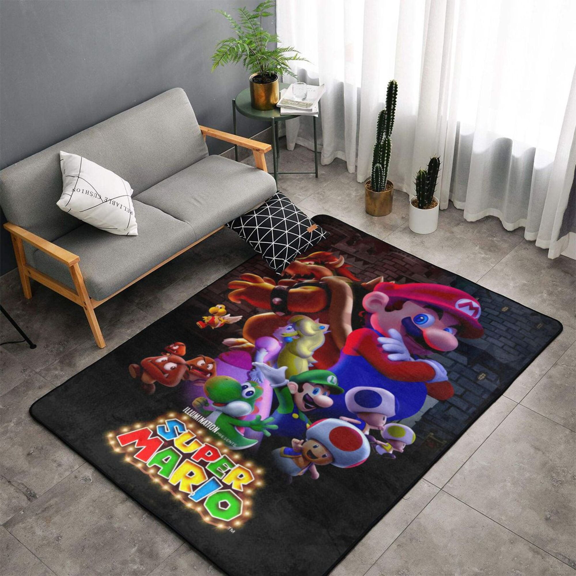 Super Mario Area Rug Living Room Carpet Bedroom 5x3 feet Rug Flannel ...