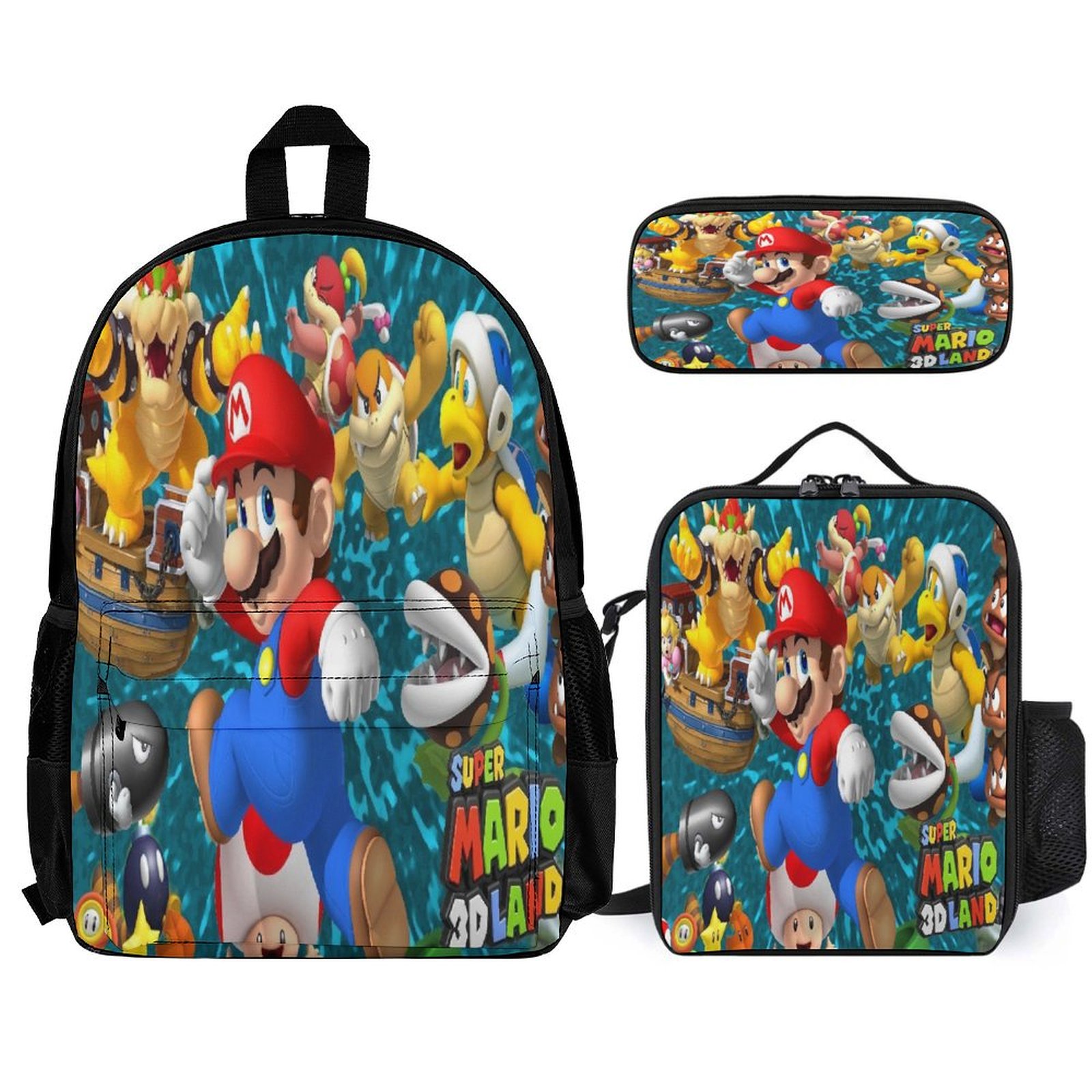Super Mario Backpack 3 PCS Set Laptop Backpack with Pencil Case Lunch ...