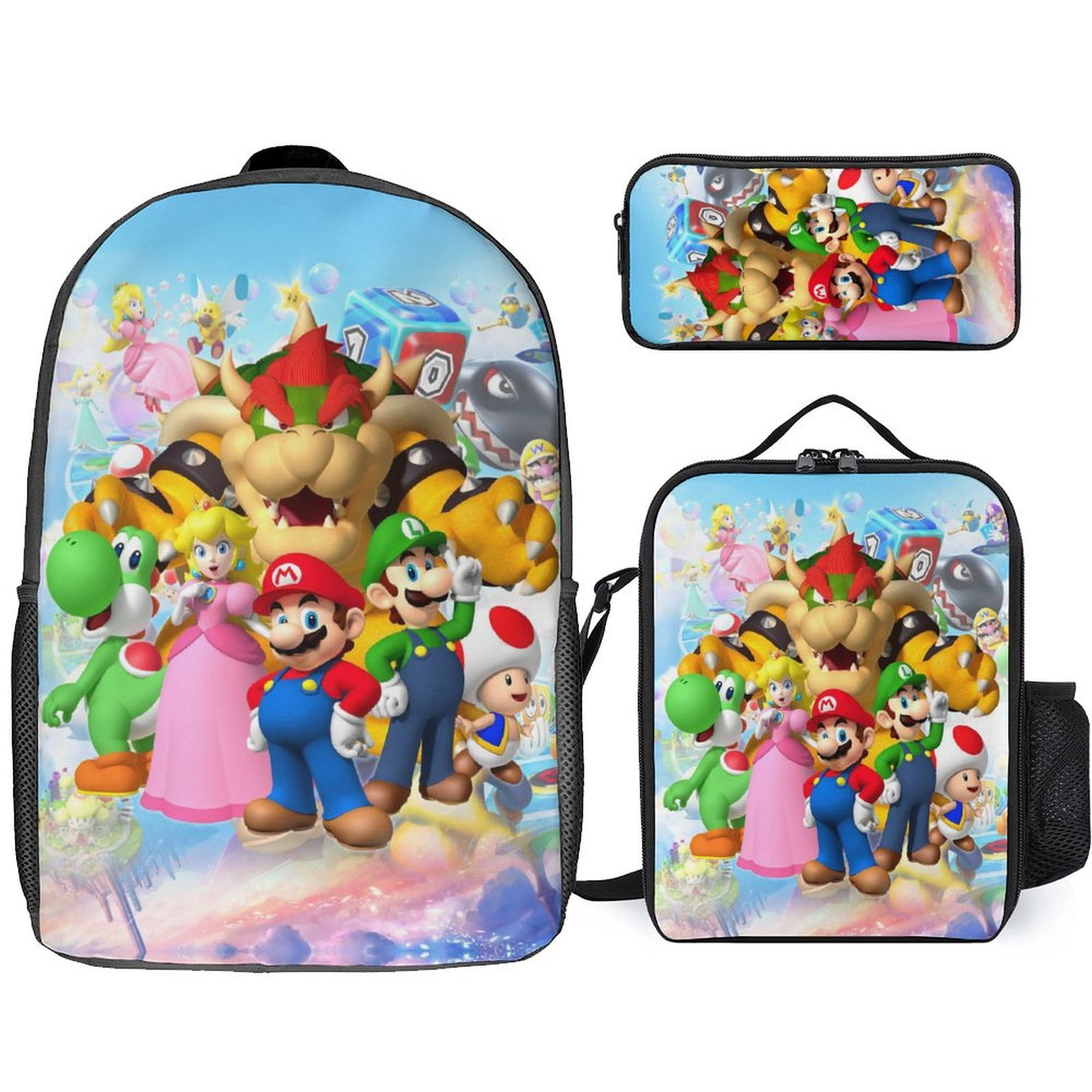 Super Mario Backpack,3PCS Set Anime Backpack Lunch Bag Pencil Case ...