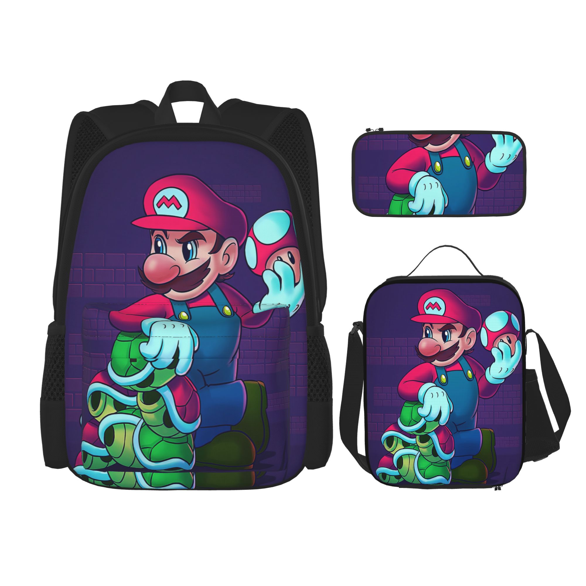 Super Mario Backpack Set, 3 Pcs Backpack Pencil Case Lunch Bag Casual ...