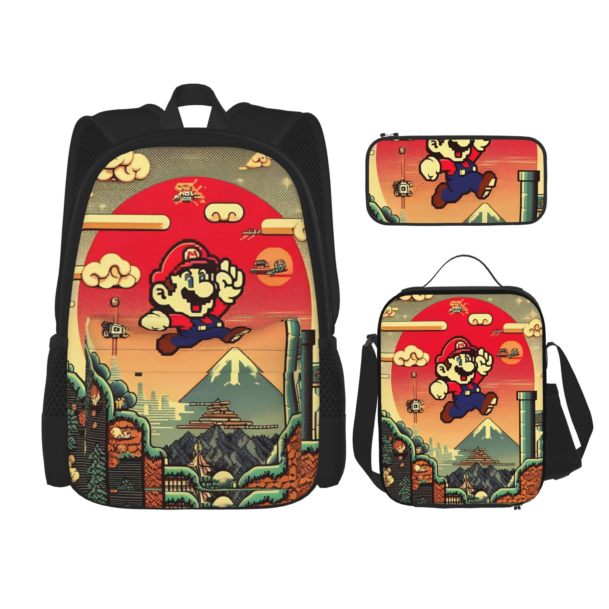 Super Mario Backpack Set, 3 Pcs Backpack Pencil Case Lunch Bag Casual ...