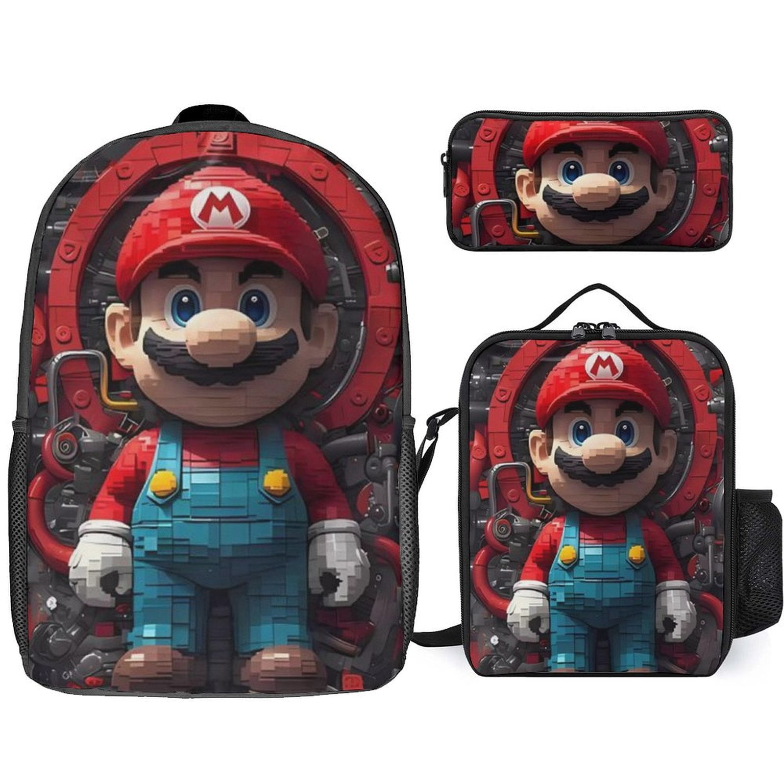 Super Mario Backpack Set with Lunch Bag and Pencil Case, 17 Inch Large ...
