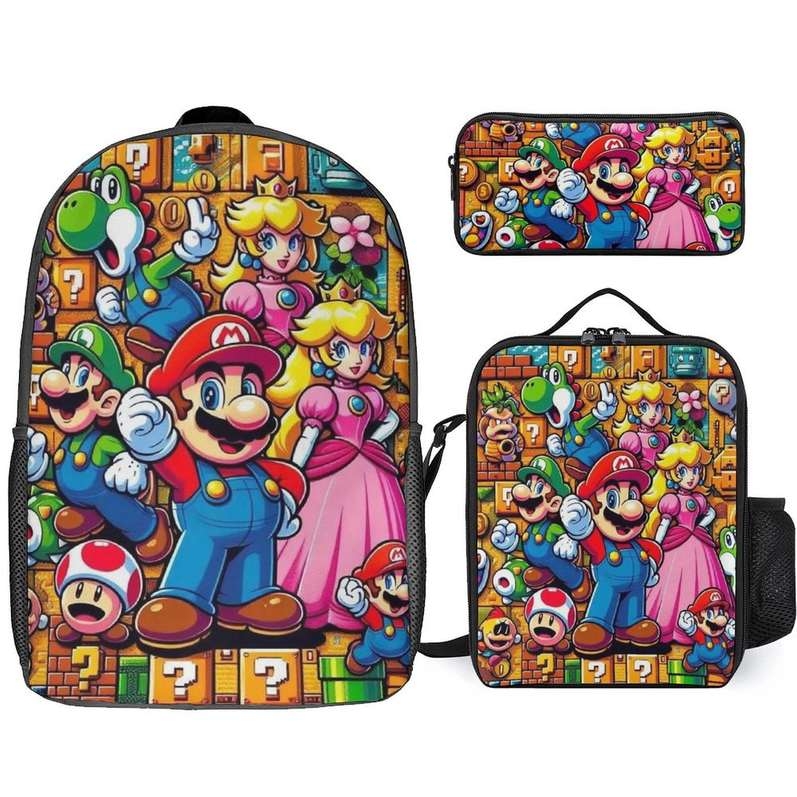 Super Mario Backpack Set with Lunch Bag and Pencil Case, 17 Inch Large ...