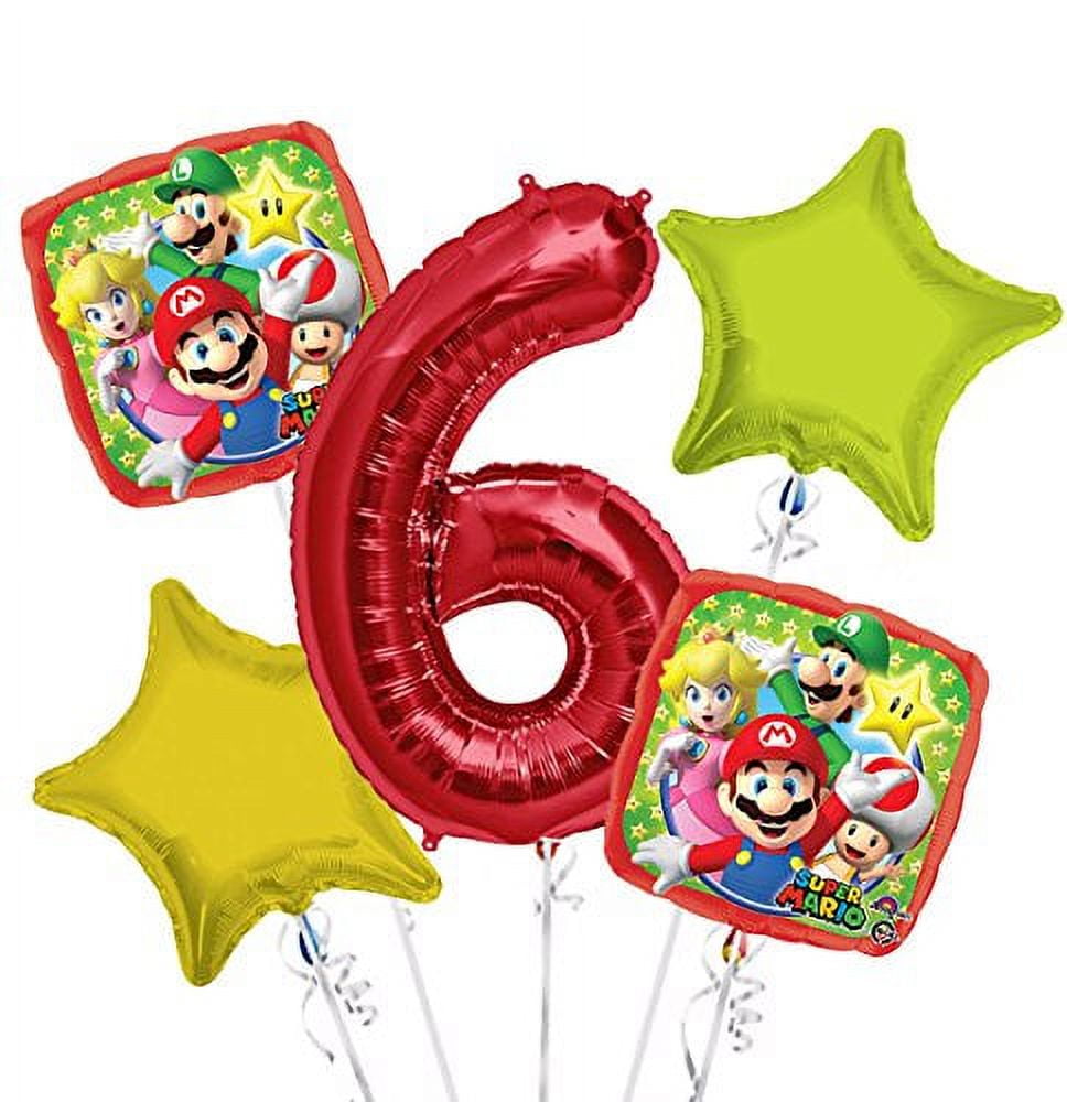 Super Mario Balloon Bouquet 6th Birthday 5 pcs - Party Supplies ...