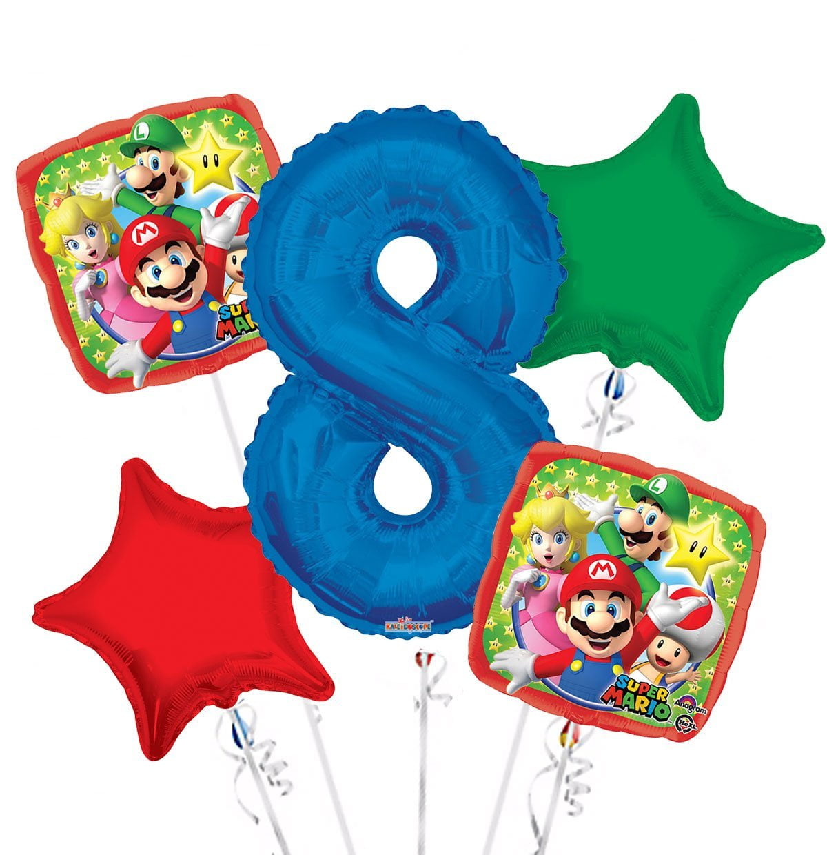 Viva Party Super Mario Balloon Bouquet, 8th Birthday Party Supplies, 5 ...