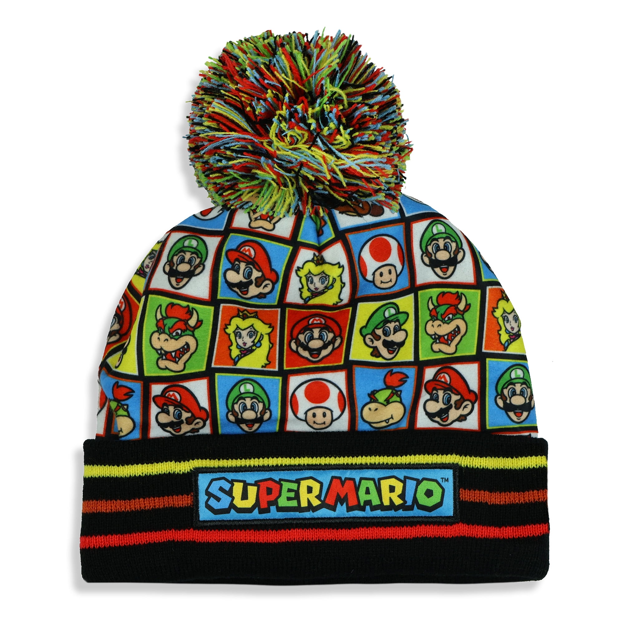 Super Mario Beanie Toad Luigi Bowser Princess Peach Pom Pom Cuff Knit ...