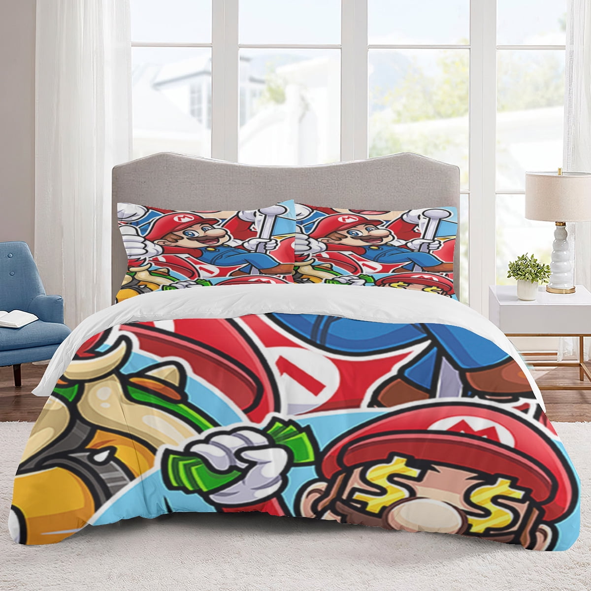 Super Mario Bedding Sets Cartoon Duvet Cover Lightweight 3 Piece Bet ...