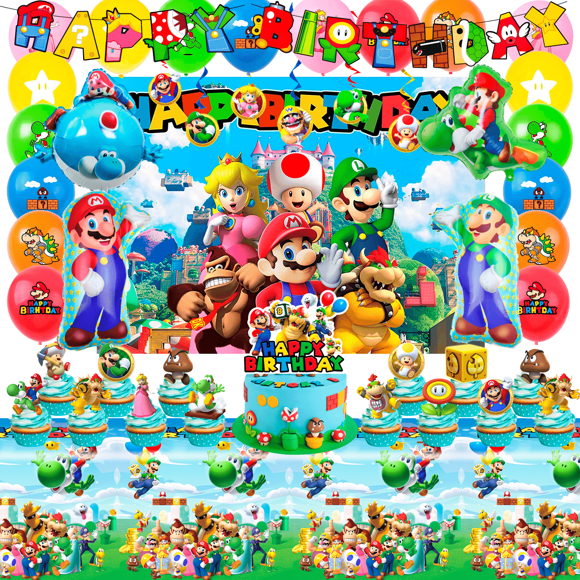 Super Mario Birthday Decorations, 68pcs Mario Birthday Decorations Set ...