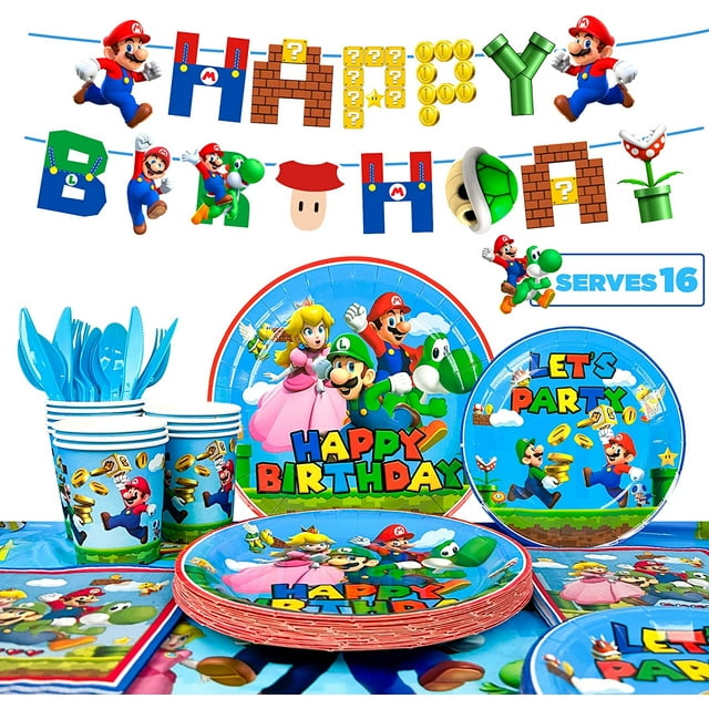 Super Mario Birthday Party Supplies-128pcs Super Mario Tableware Party ...