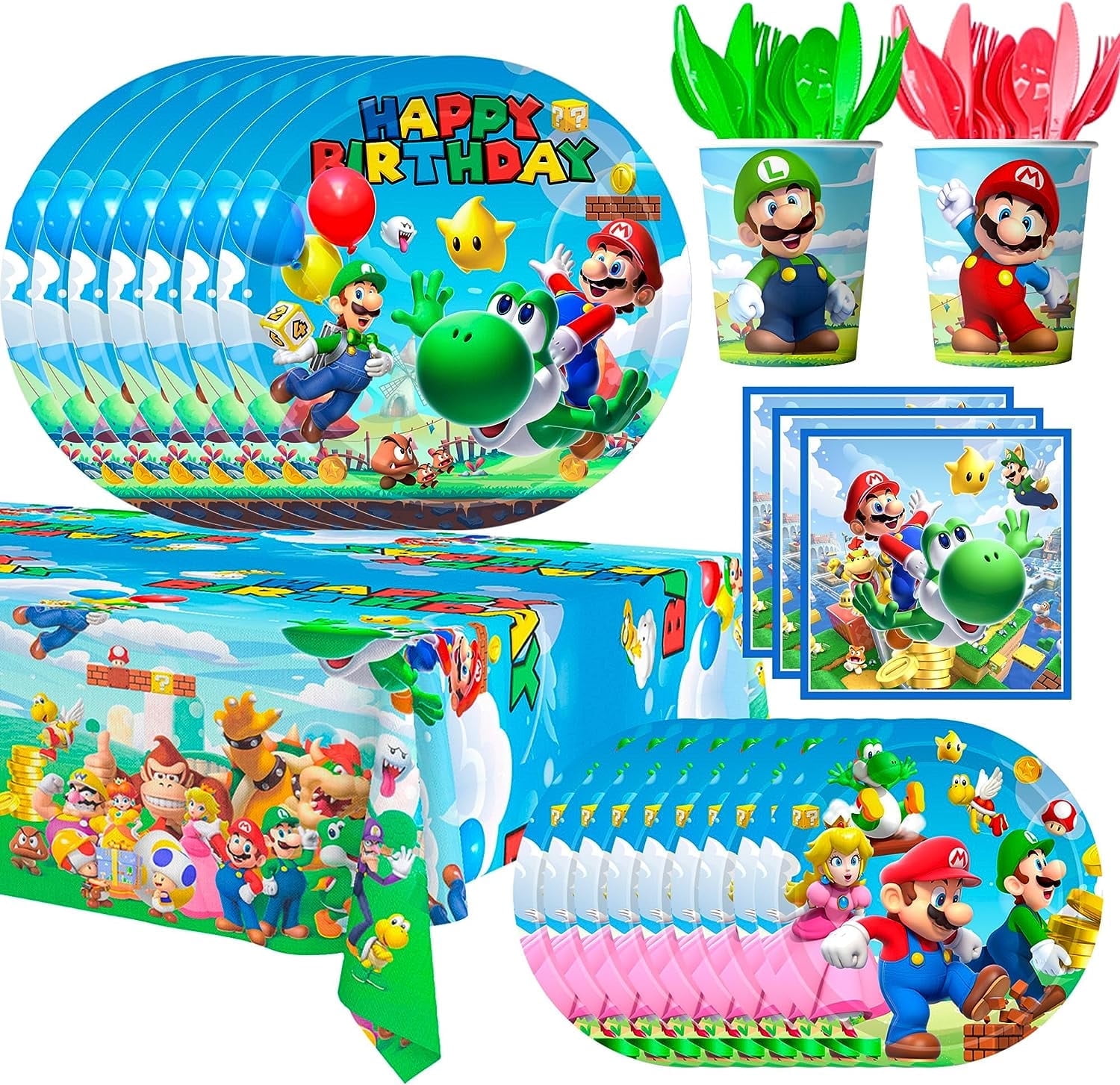 Super Mario Bros Birthday Party Supplies - 161pcs Tableware Set with ...