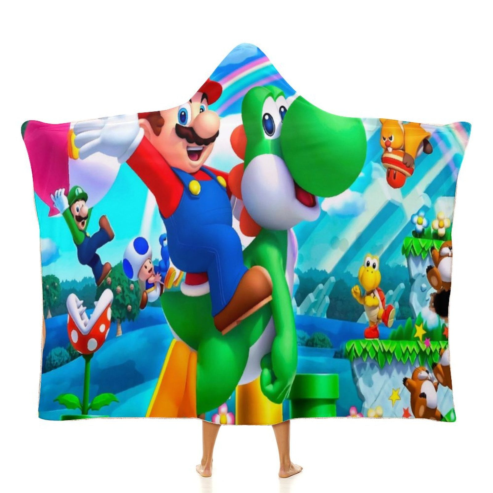 Super Mario Blanket Hoodie, Wearable Blanket, Cloak Hooded Throw ...