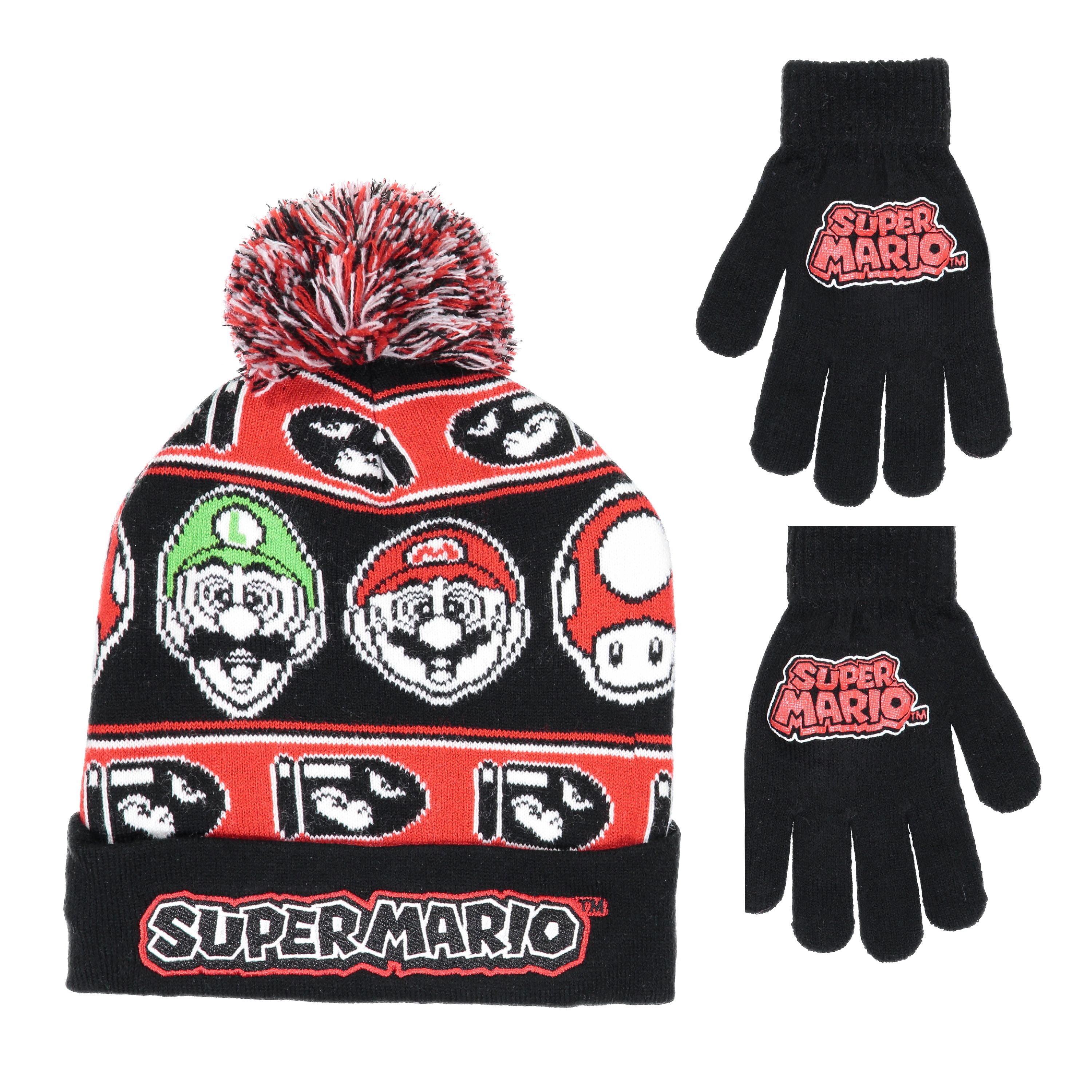Super Mario Bros Winter Kids Character Beanie & Gloves Set (Youth One ...