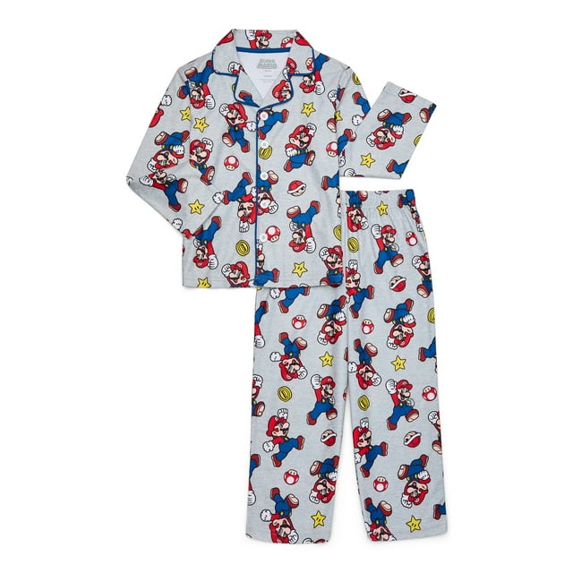 Super Mario Boys Long-Sleeve Button-Front Top and Pants Pajama Set, 2 ...