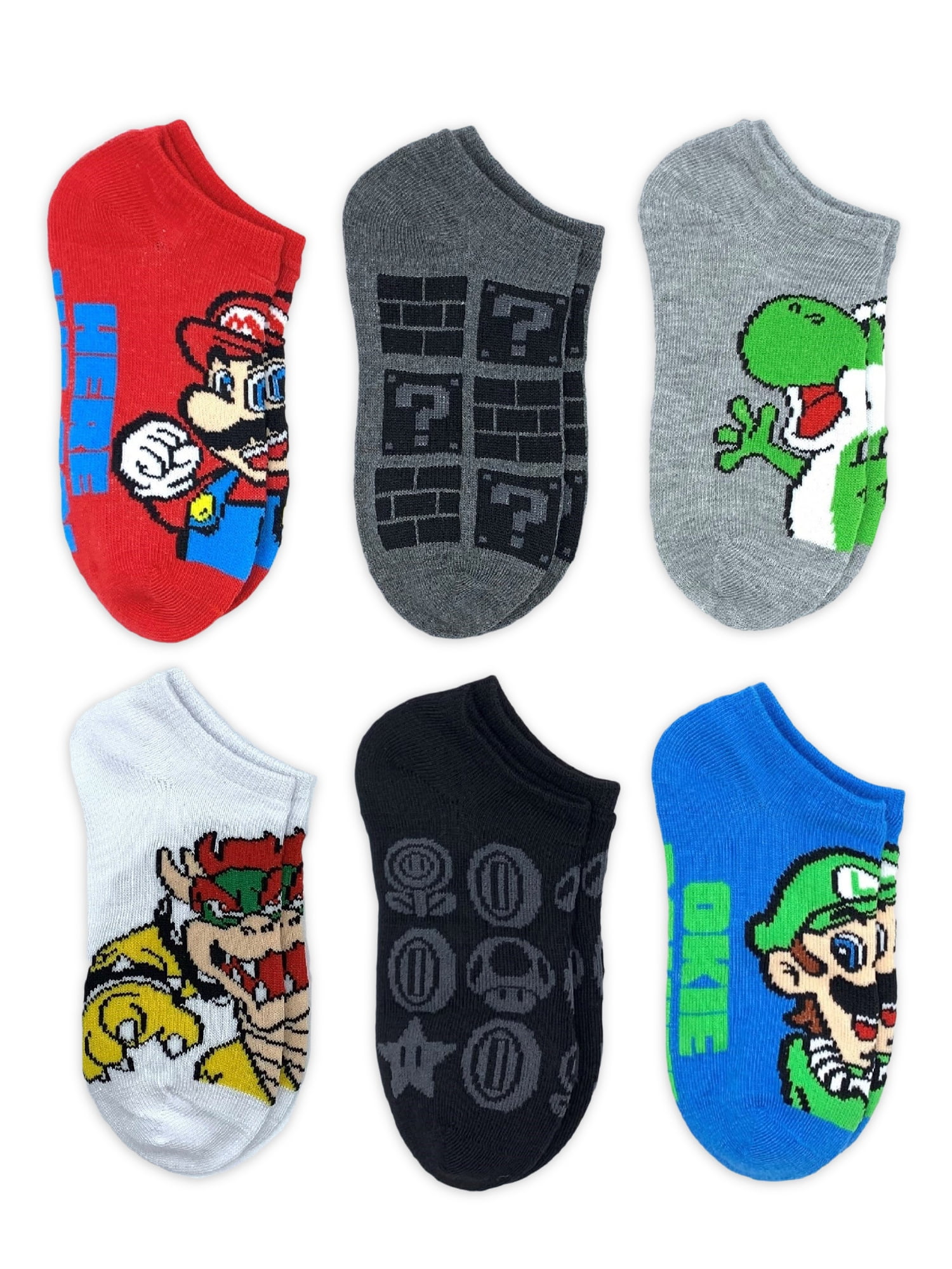 Super Mario, Boys No-Show Socks, 6-Pack, Sizes S-L - Walmart.com