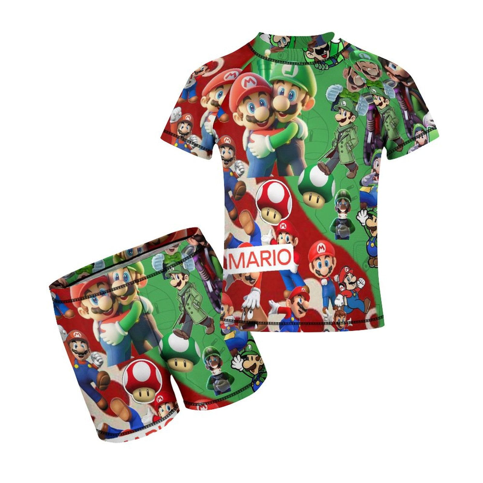 Super Mario Boys Rash Guard Set 2 Piece Swimsuits Short Sleeve Bathing ...