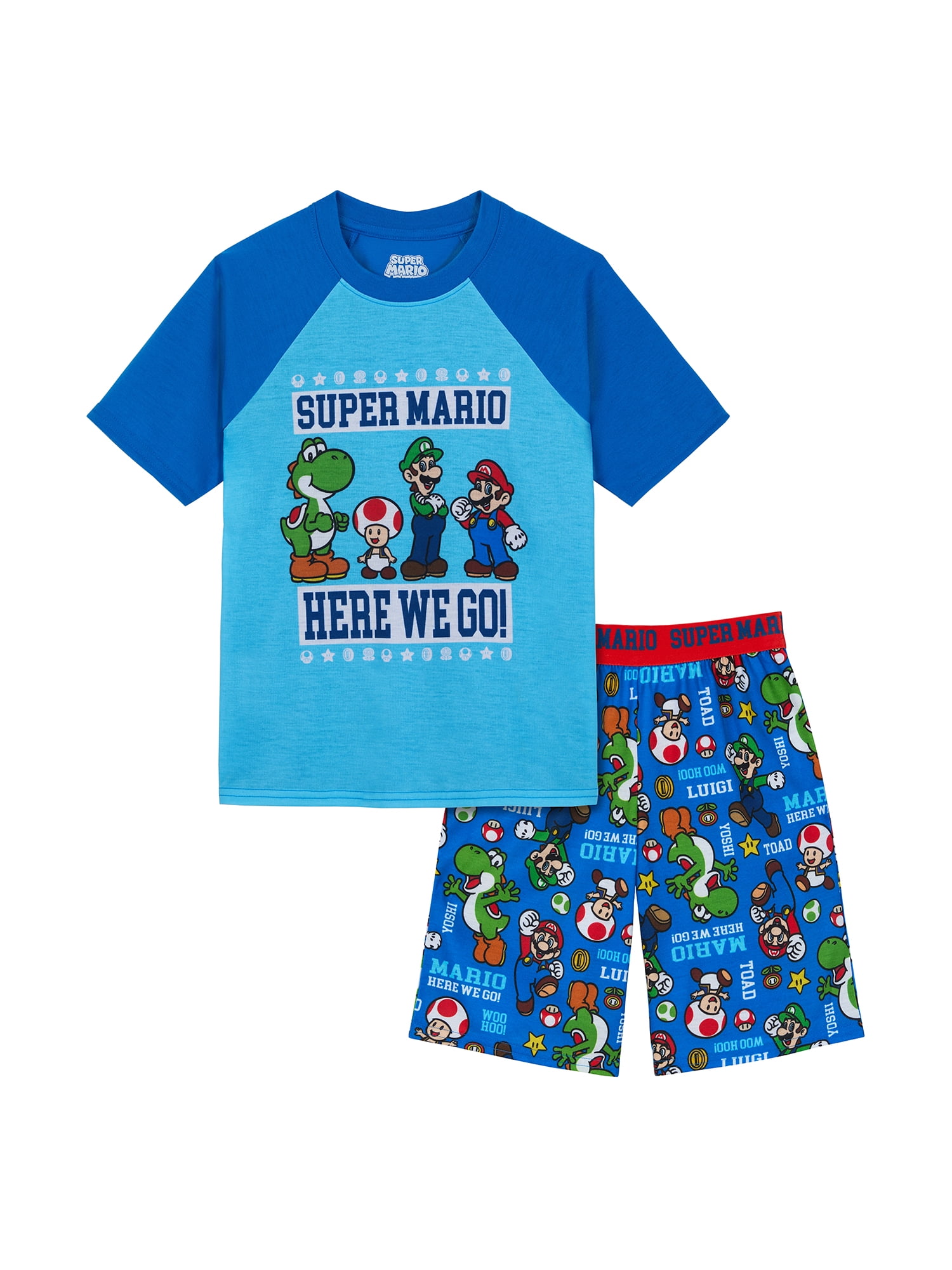 Super Mario Boys Short Sleeve Sleep Top and Shorts Pajama Set, 2-Piece ...