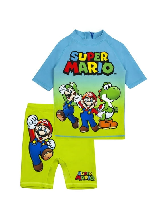 SEGA Sonic The Hedgehog Boys Swimwear: Rash Guard Shirt & Swim Shorts ...