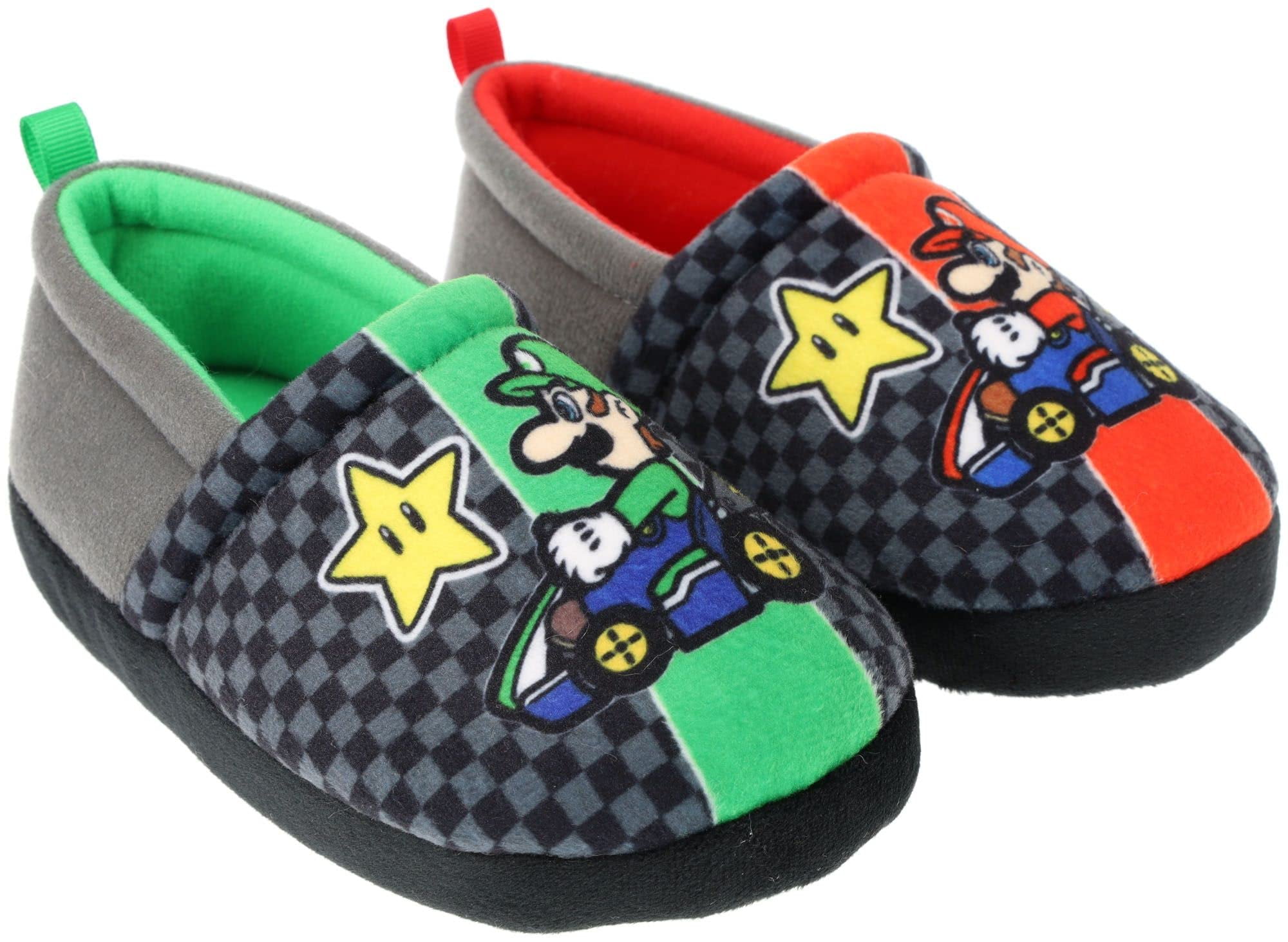 Super Mario Boys Slippers, Mario Kart Mismatched A-Line, Black, Size 1/ ...