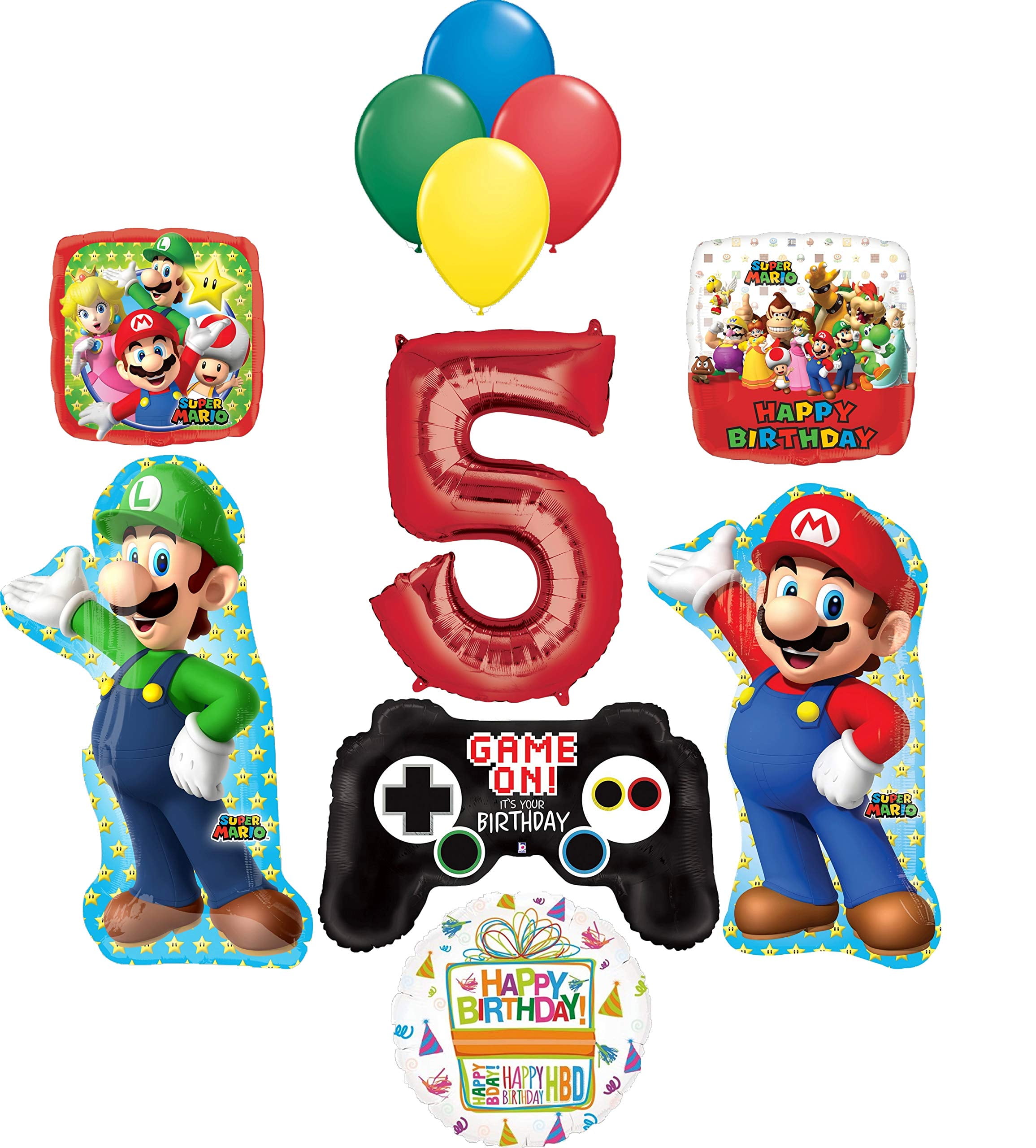 Super Mario Bro Party Supplies 5th Birthday Balloon Bouquet Decorations ...