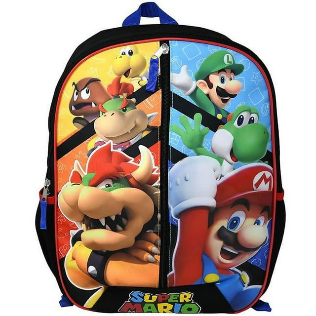 "Nintendo Super Mario Bros Deluxe 16"" Backpack - Let's Go!" - Walmart.com