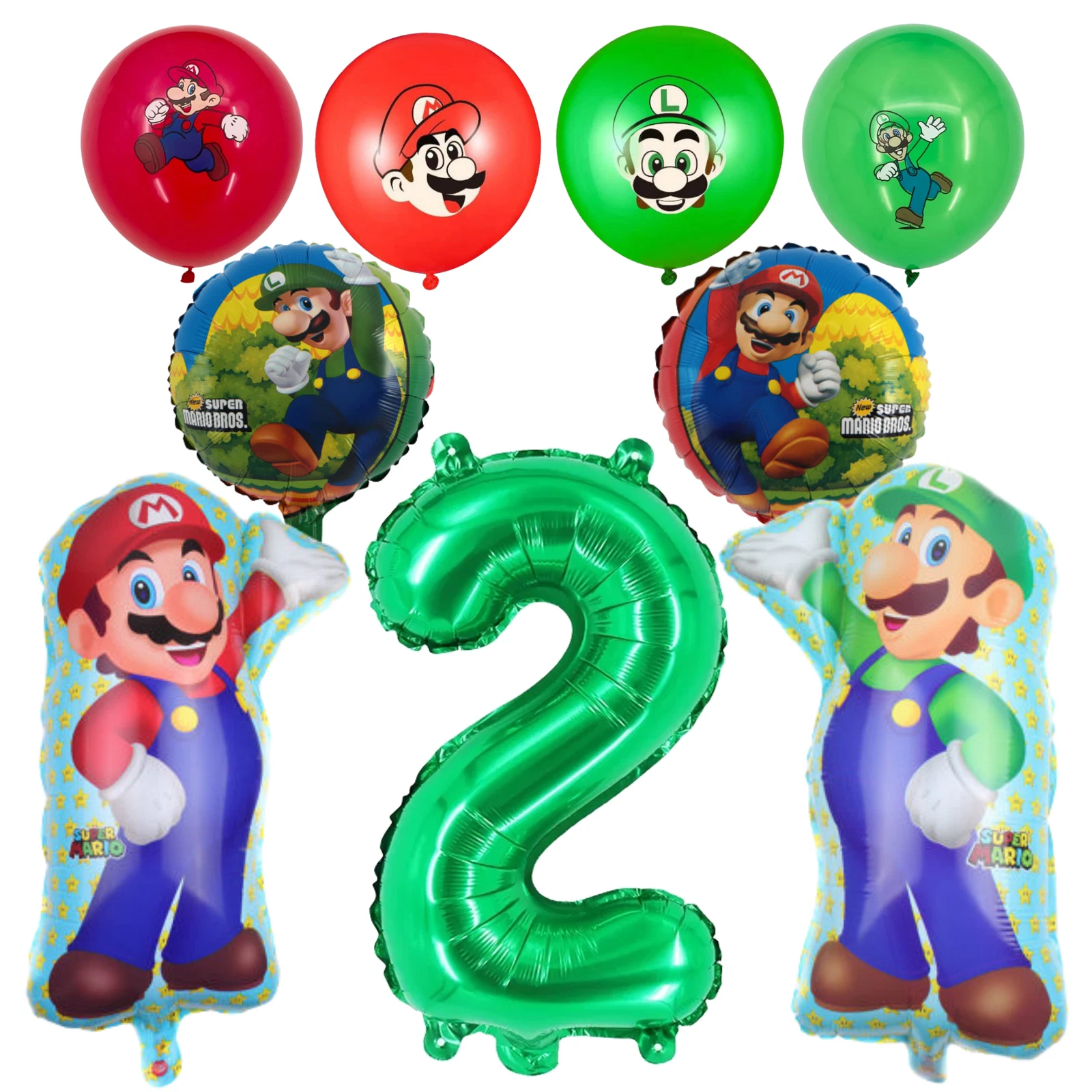 Super Mario Bros 2Nd Birthday Party Balloons Set Green Red Balloons ...