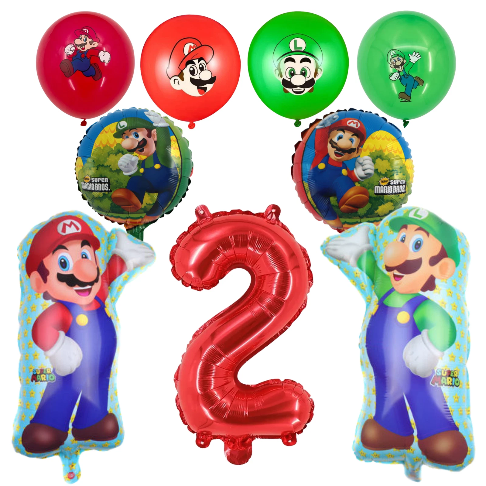Super Mario Bros 2Nd Birthday Party Balloons Set Red Green Balloons ...
