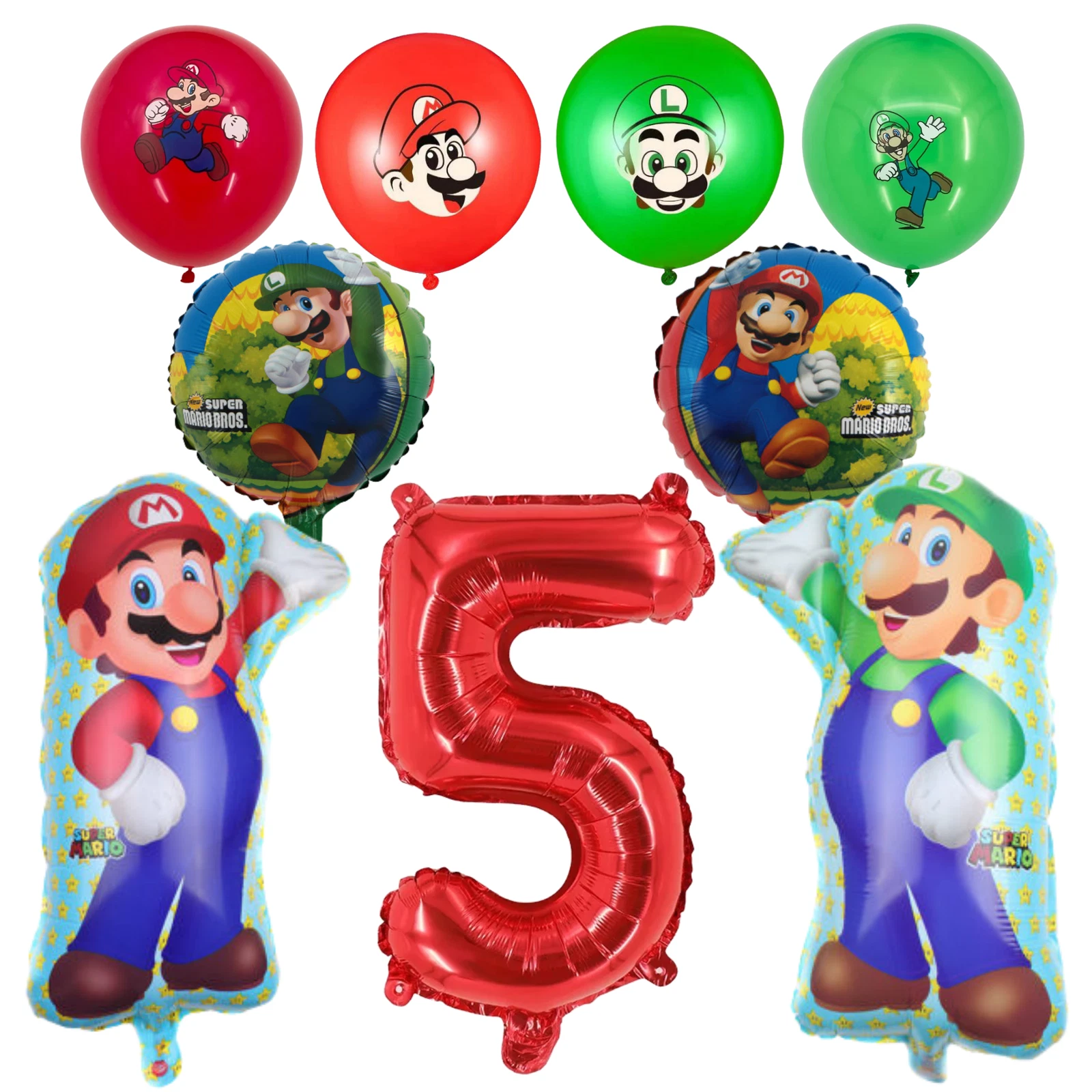 Super Mario Bros 5Th Birthday Party Balloons Set Red Green Balloons ...