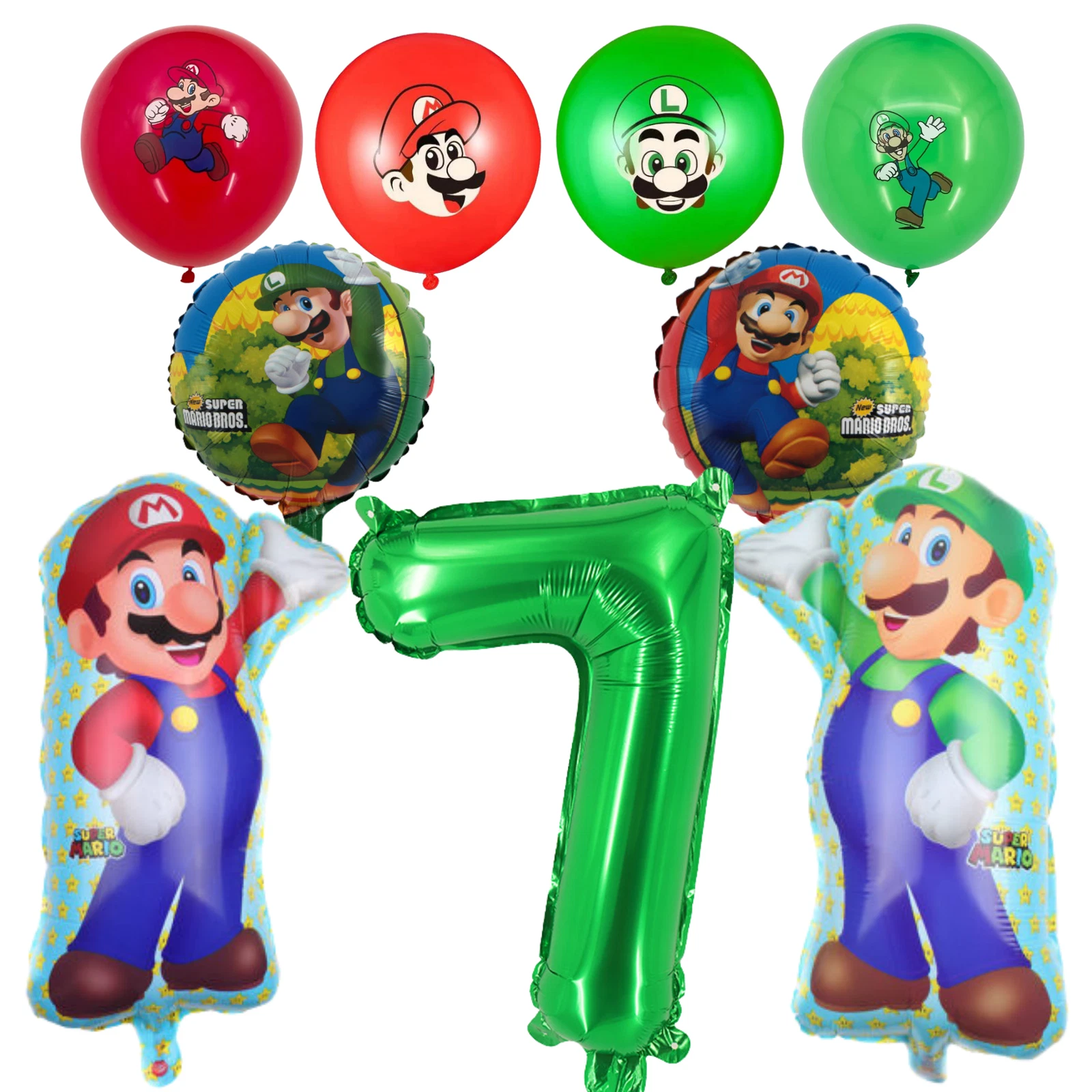 Super Mario Bros 7Th Birthday Party Balloons Set Red Green Balloons ...