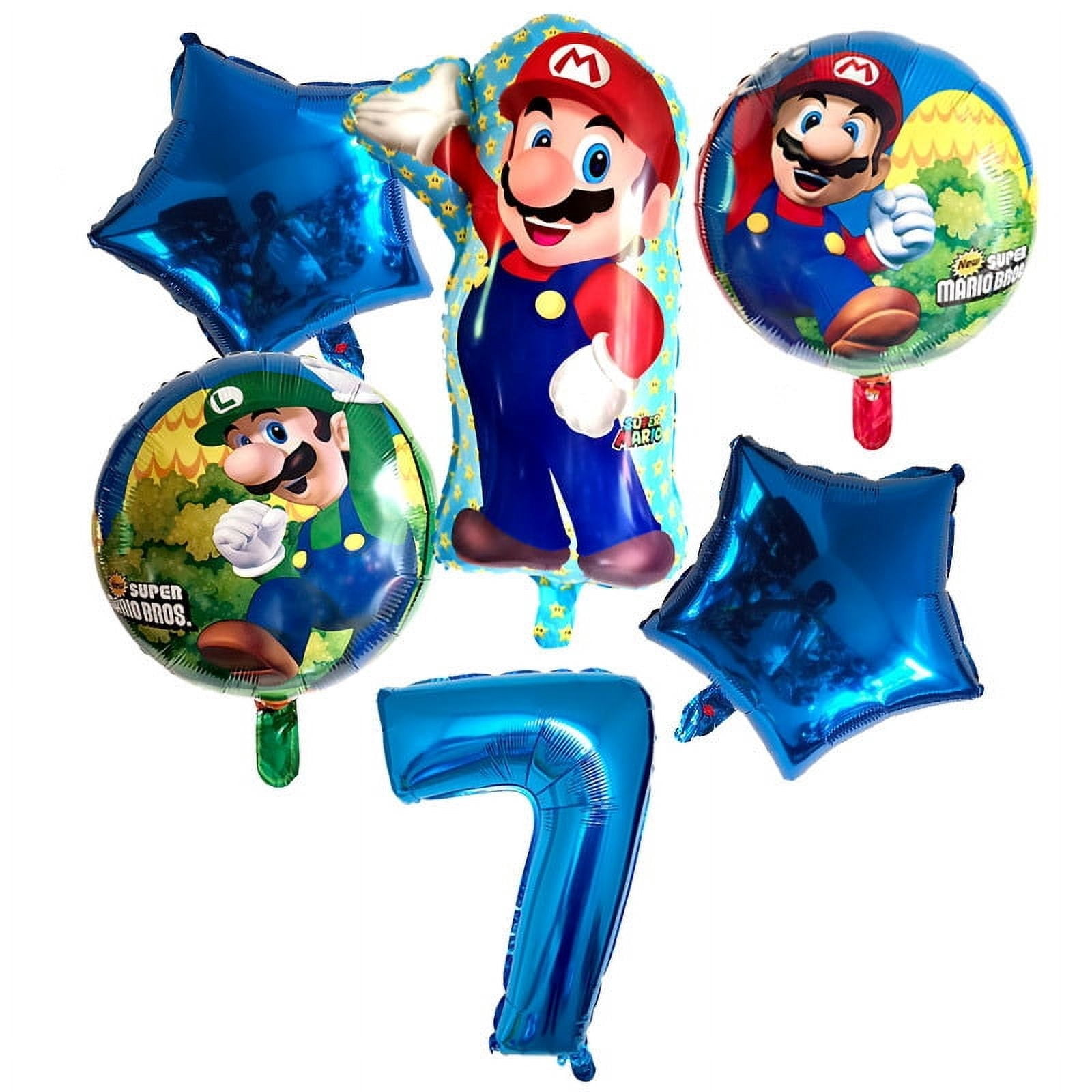 Super Mario Bros 7th Birthday Foil Balloon Set Blue Kids Party Balloons ...