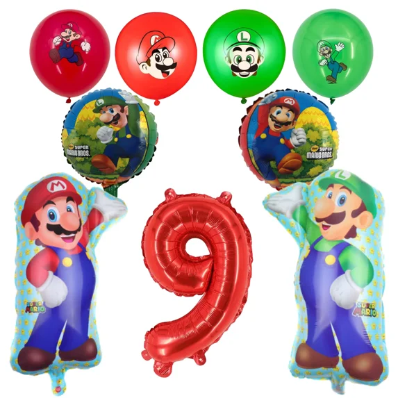 Super Mario Bros 9Th Birthday Party Balloons Set Red Green Balloons ...