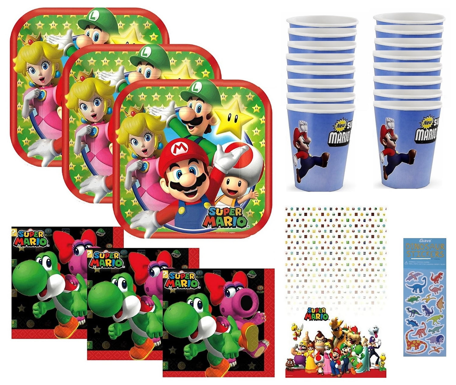 Super Mario Bros Birthday Party Supplies Bundle includes 16 Paper ...