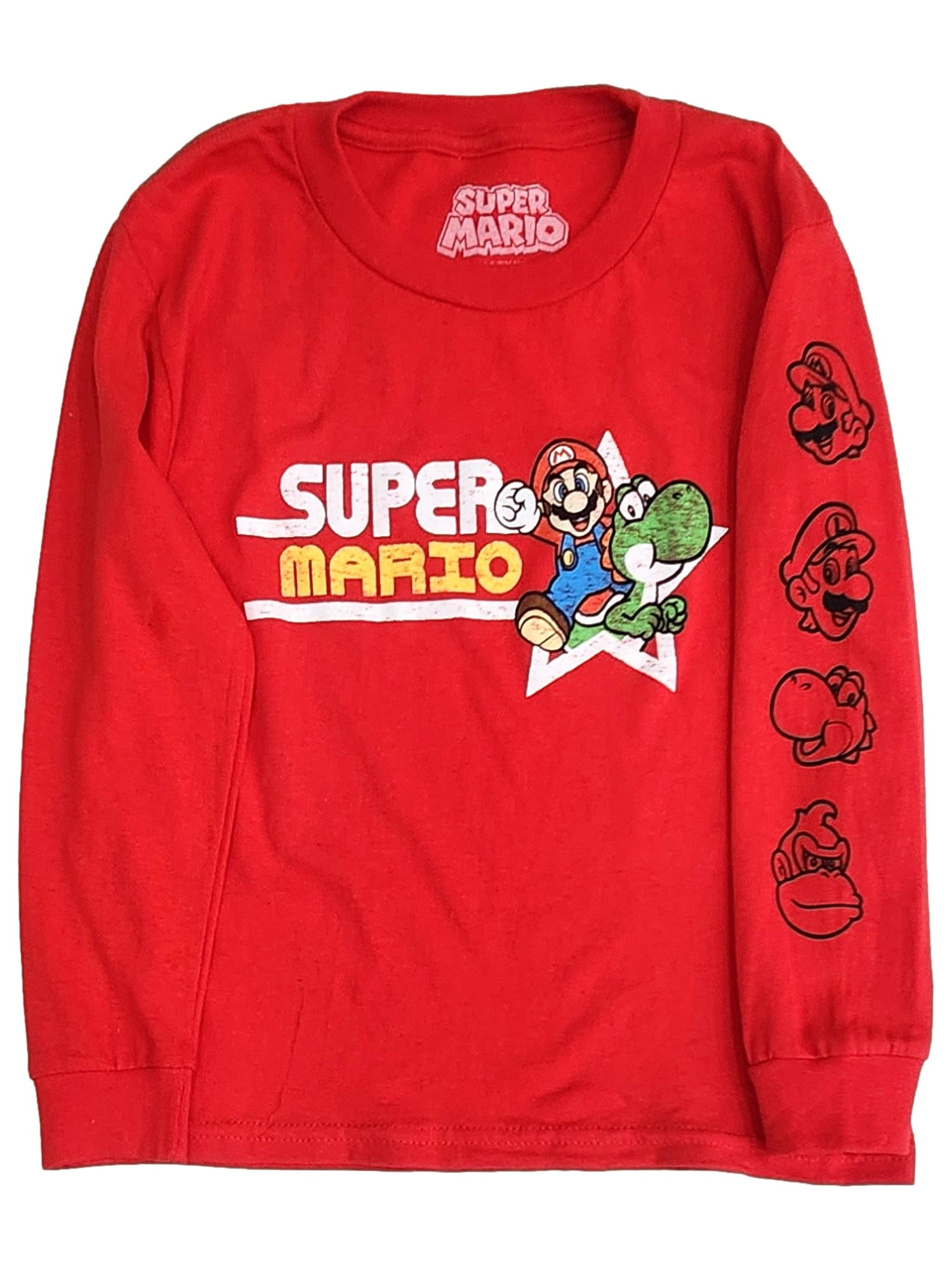 Super Mario Bros Boys Red Long Sleeved Mario & Yoshi T-Shirt Tee Shirt ...