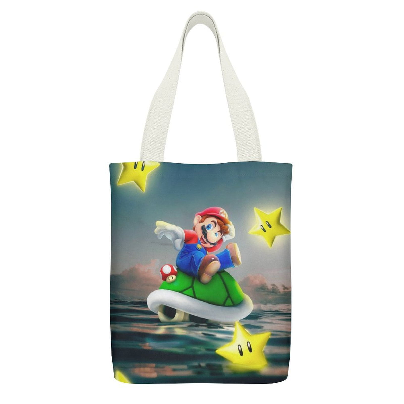 Super Mario Bros Canvas Tote Bag Zipper Book Tote Bag Daily Shoulder ...