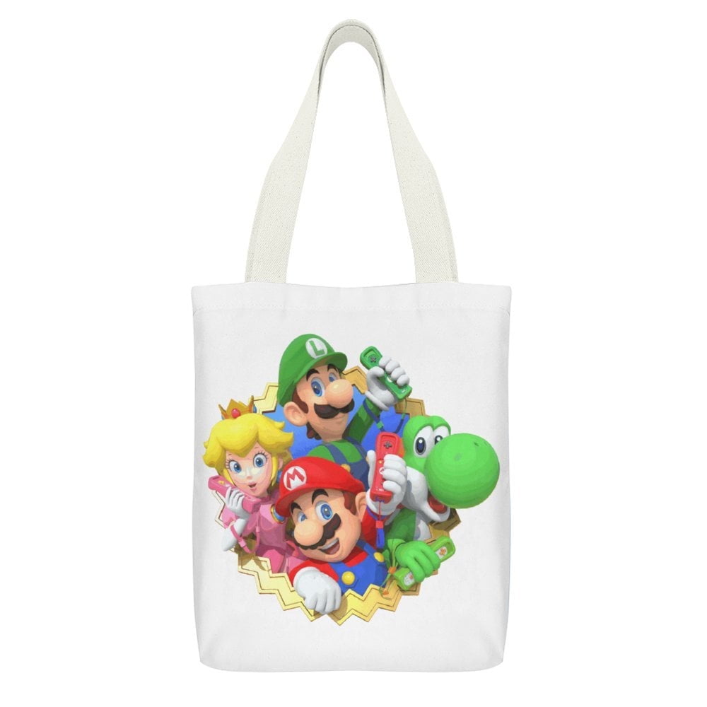 Super Mario Bros Canvas Tote Bag Zipper Book Tote Bag Daily Shoulder ...