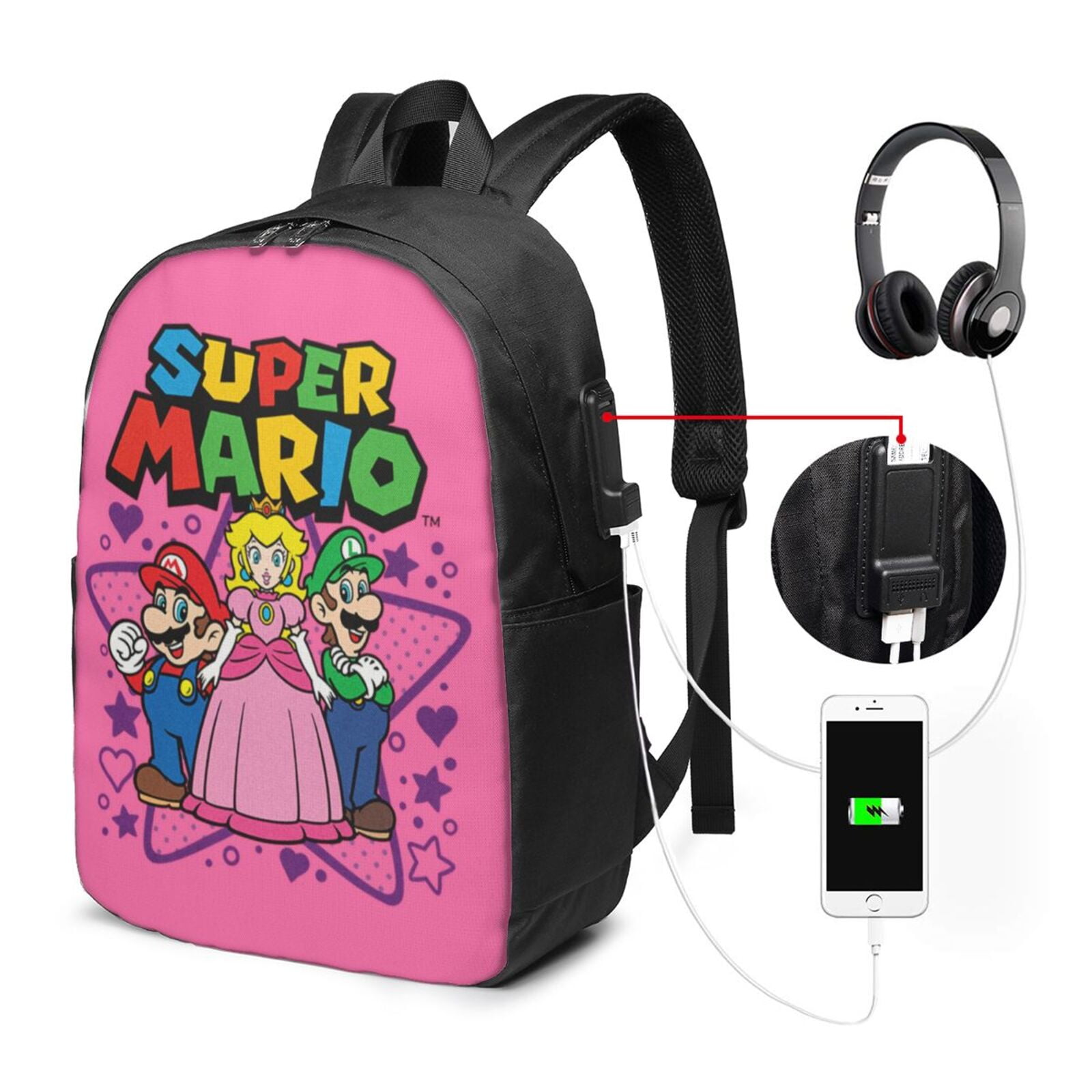 Super Mario Bros Characters Logo Large Capacity School & Travel ...