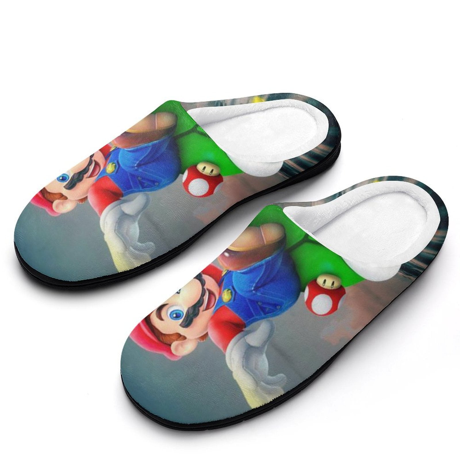 Super Mario Bros Fuzzy Cotton Slippers For Womens Lightweight Anti-slip Rubber Sole Slippers ...