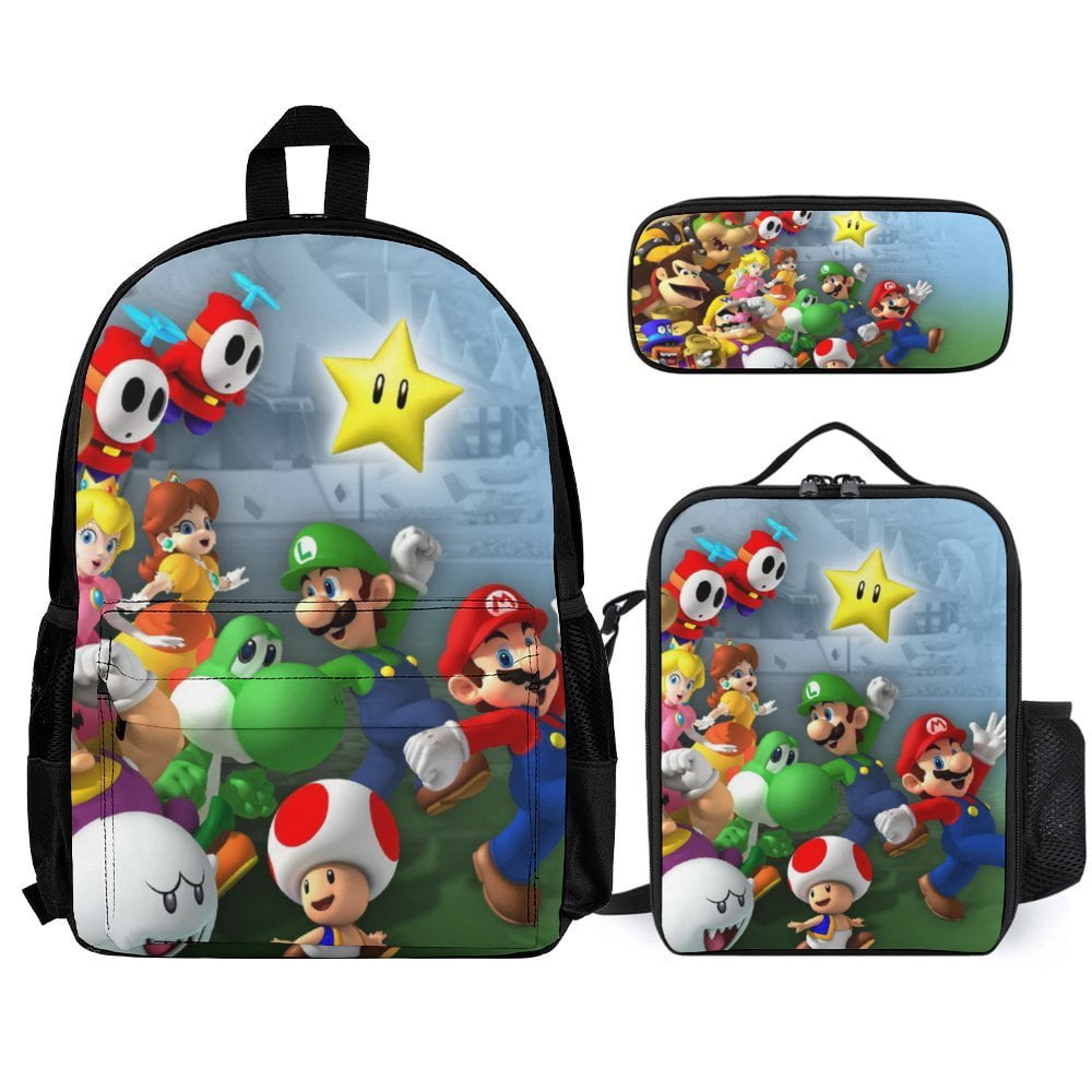 Super Mario Bros Game Backpack 3 Pieces Set With Pencil Case Lunch Bag ...