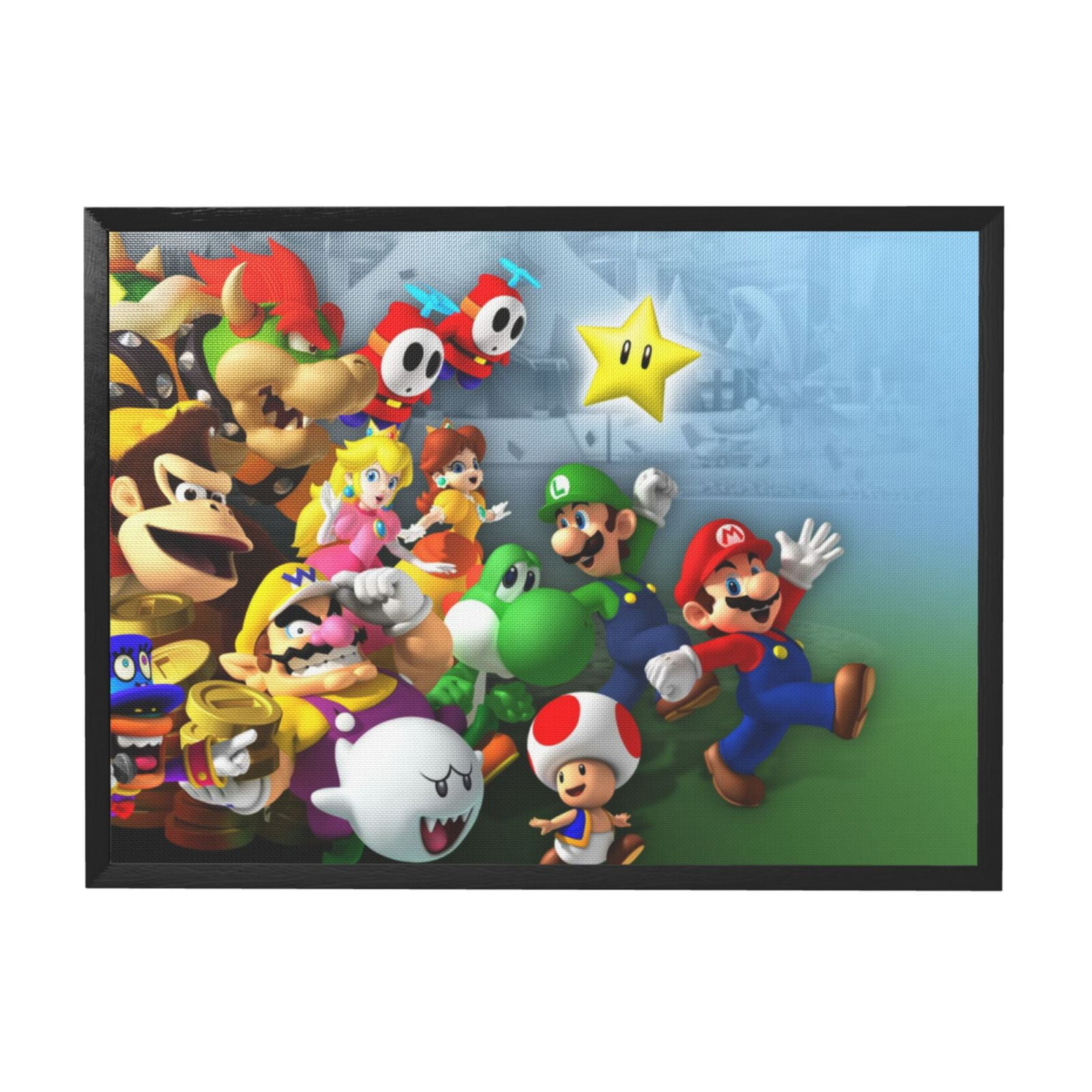 Super Mario Bros Game Black Frame Decorative Painting Canvas Decor Wall ...